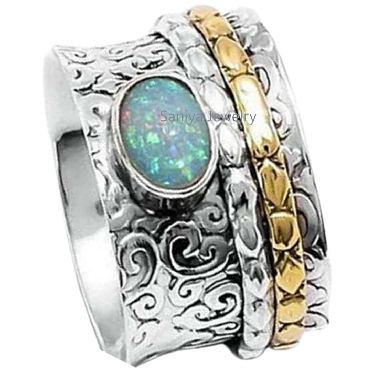 Amazon.com: Opal Gemstone Spinner Ring | 925 Sterling Silver Handmade ...