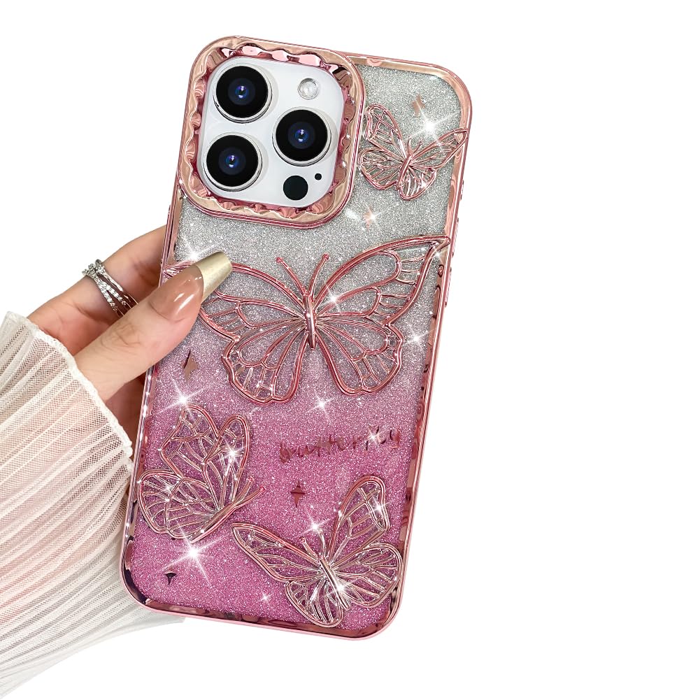 Amazon.com: BITOBE Designed for iPhone 15 Pro Max, Cute 3D Butterfly Case Slim Plating Glitter ...