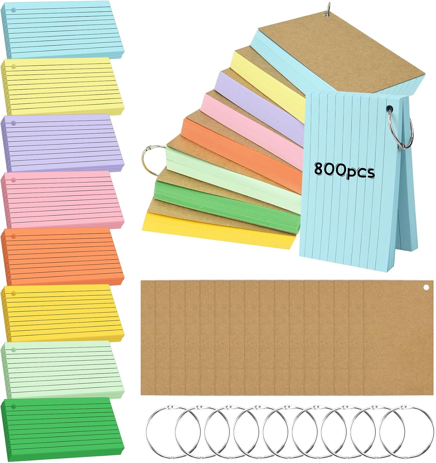 Flash Cards, 800 PCS Multicolor Index Cards Revision Cards with 9 ...