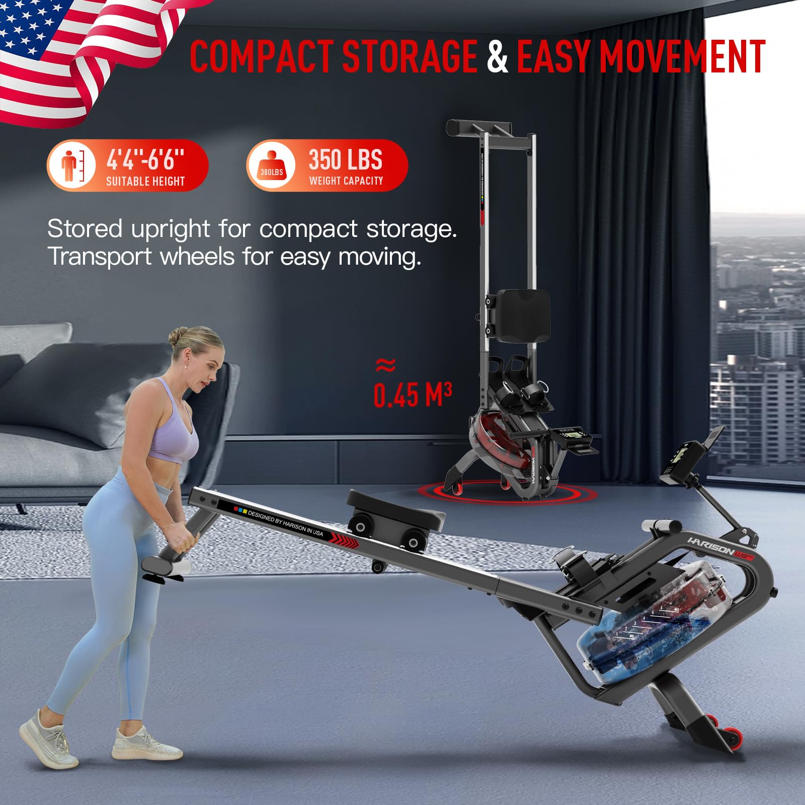 HARISON Water Rowing Machine for Home, 350 LBS Weight Capacity Foldable ...