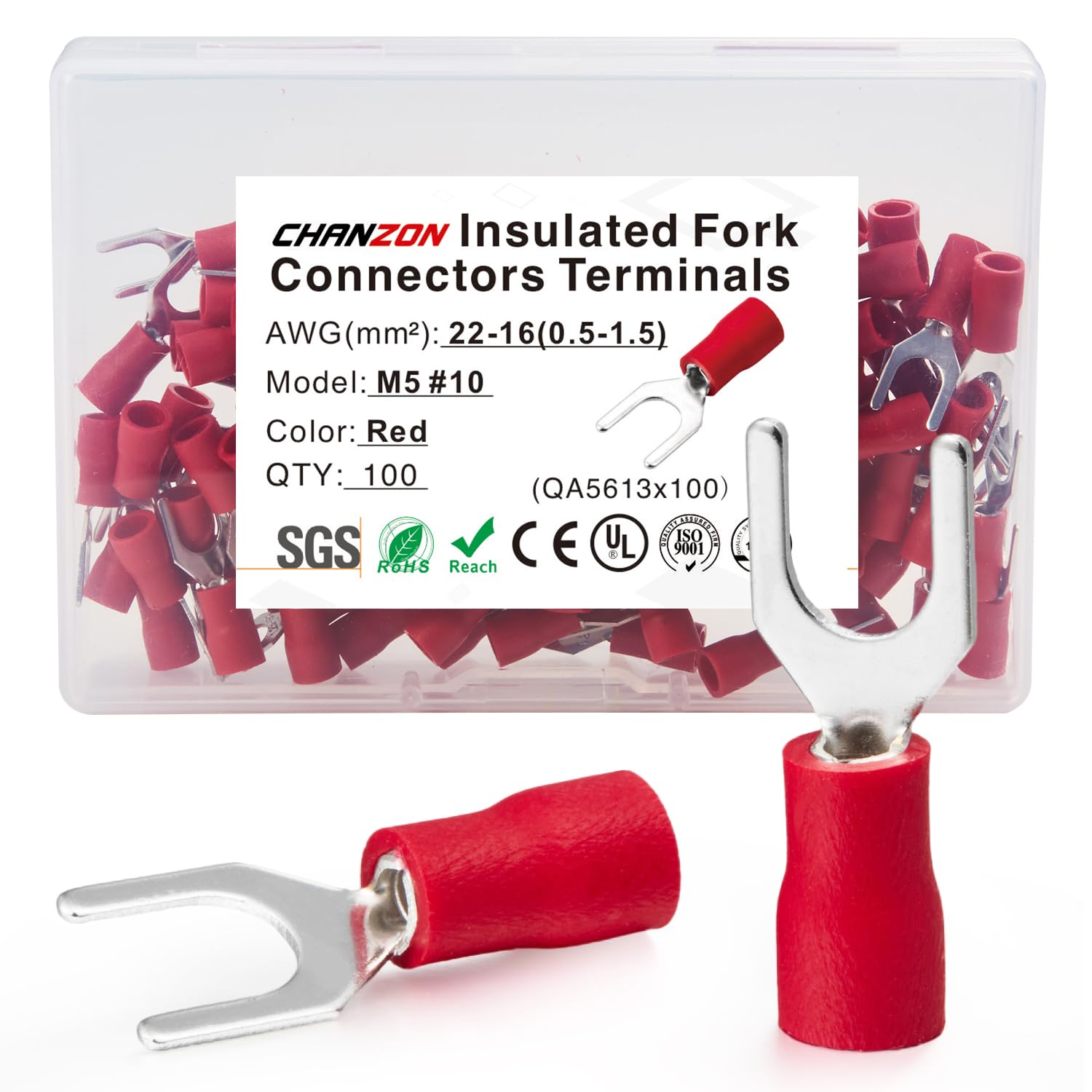 Snapklik.com : Chanzon UL Listed Insulated Fork Terminals #10 M5 U-Type