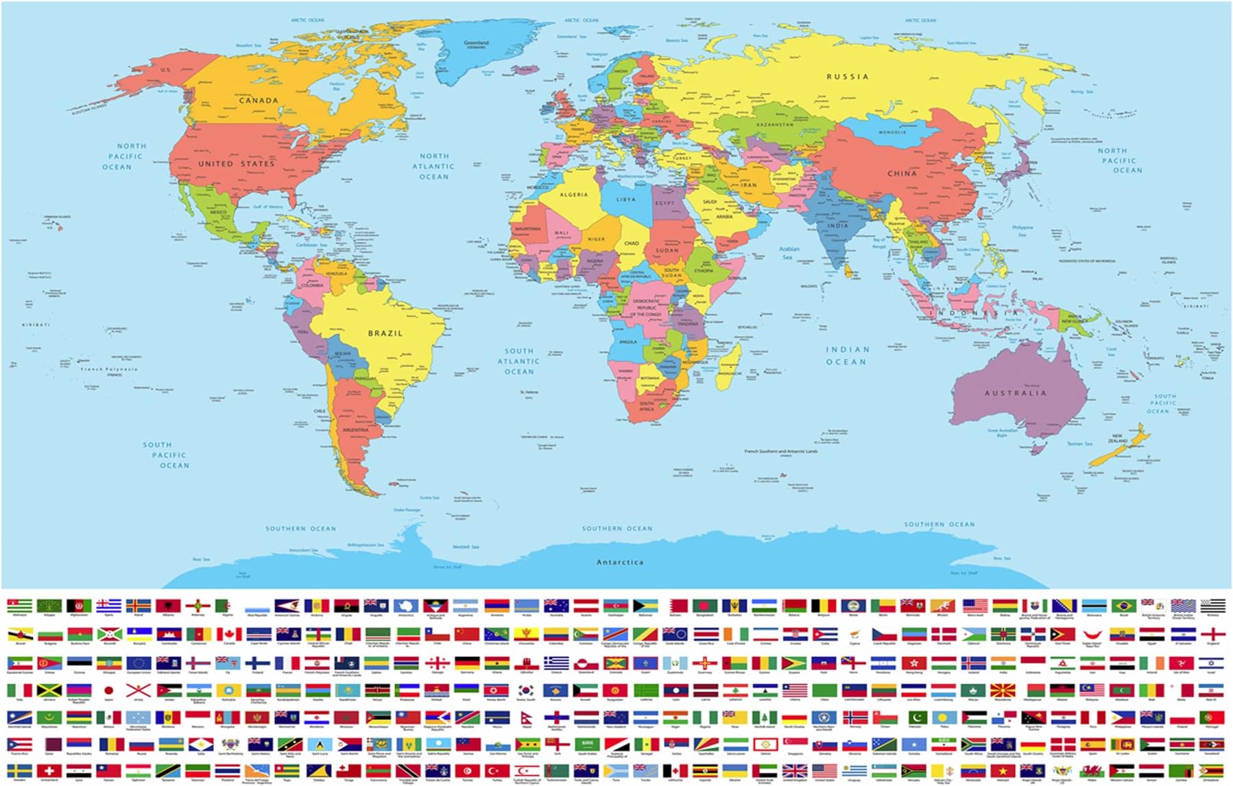 Map of The World Detailed Large Poster for Home or Office A2 Size ...