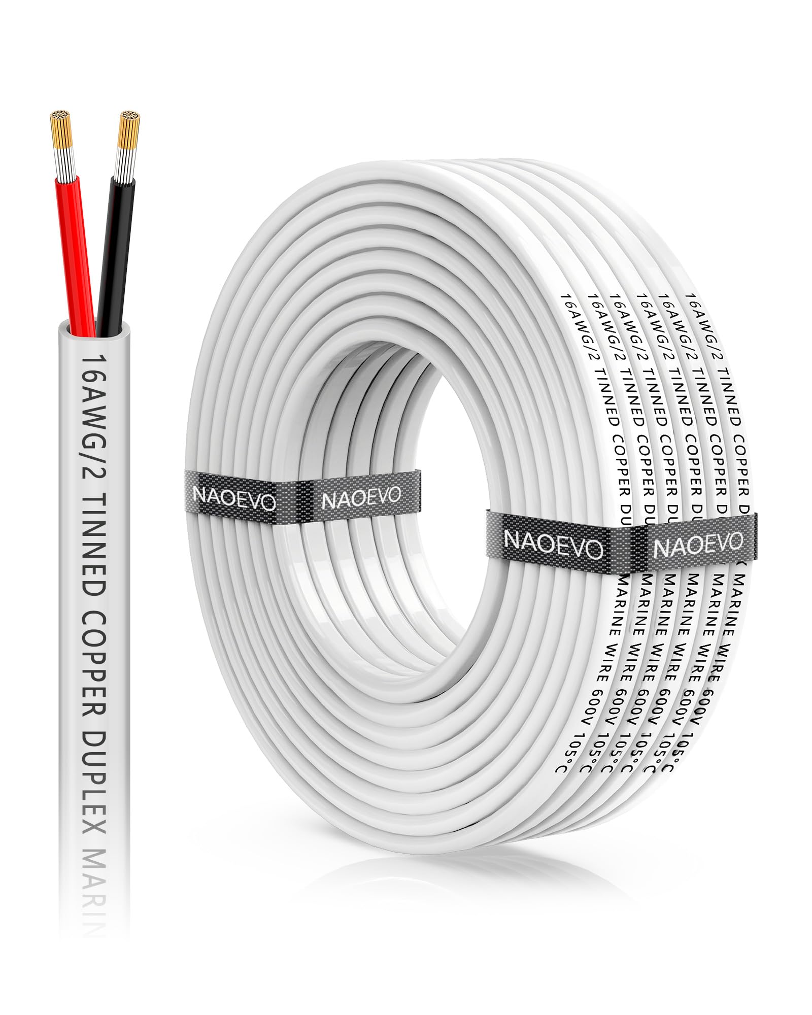NAOEVO 16 Gauge Marine Wire Duplex Marine Grade Wire, 16 AWG Wire ...