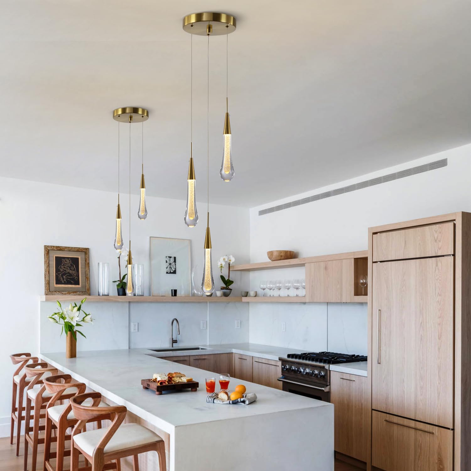 WALUIN 3-Light Modern LED Pendant Ceiling Fixture, Contemporary Gold ...