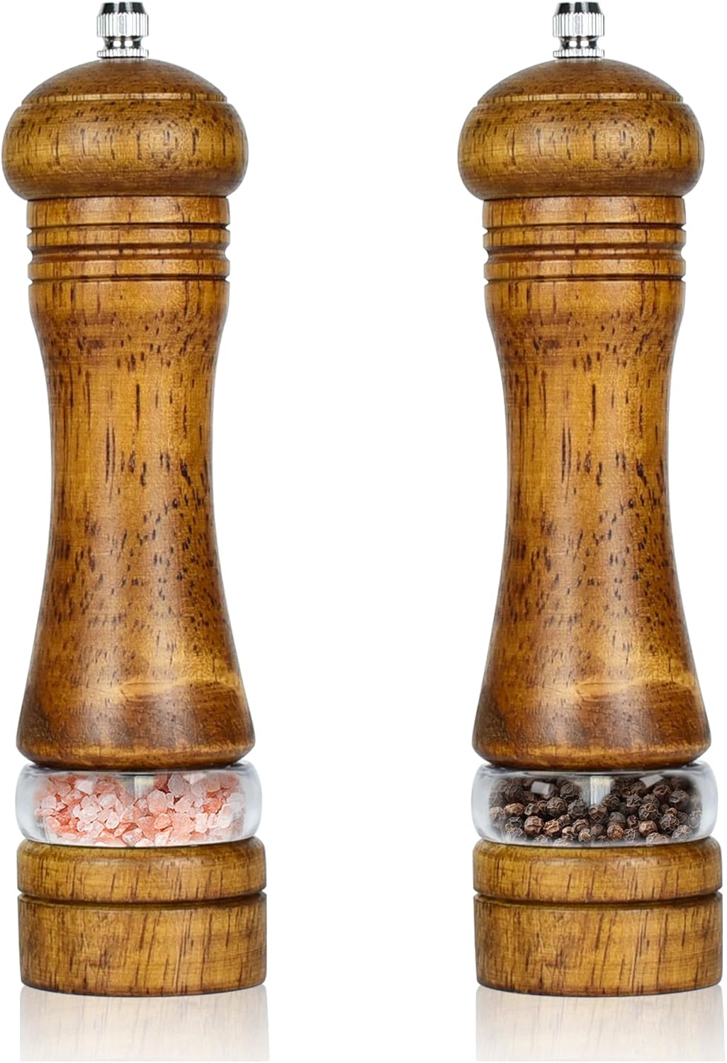 8 Inches Wood Salt and Pepper Mill Set of 2, Pepper Grinders with ...