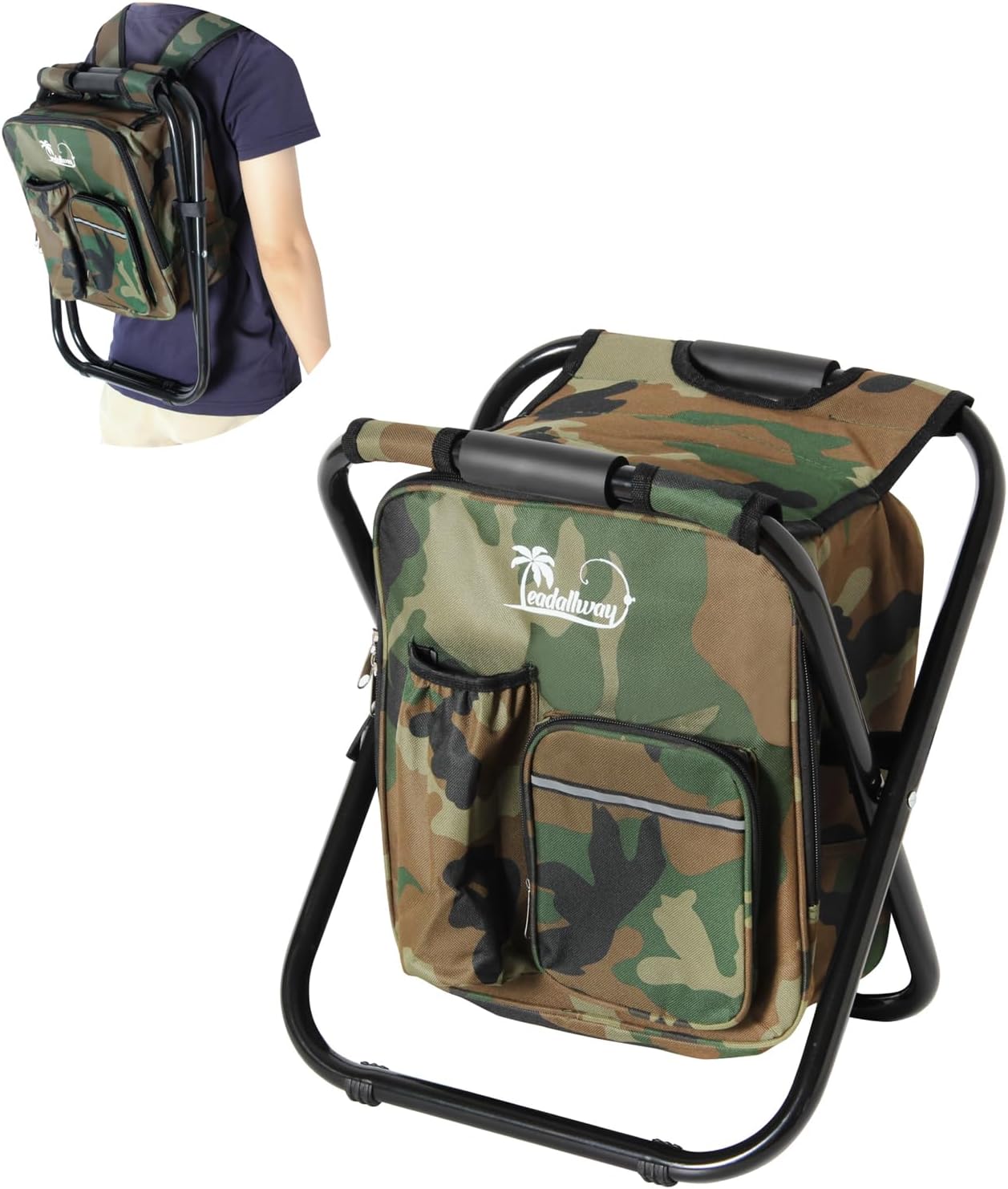 Amazon.com: LEADALLWAY Backpack Fishing Chair with Cooler Bag Foldable ...