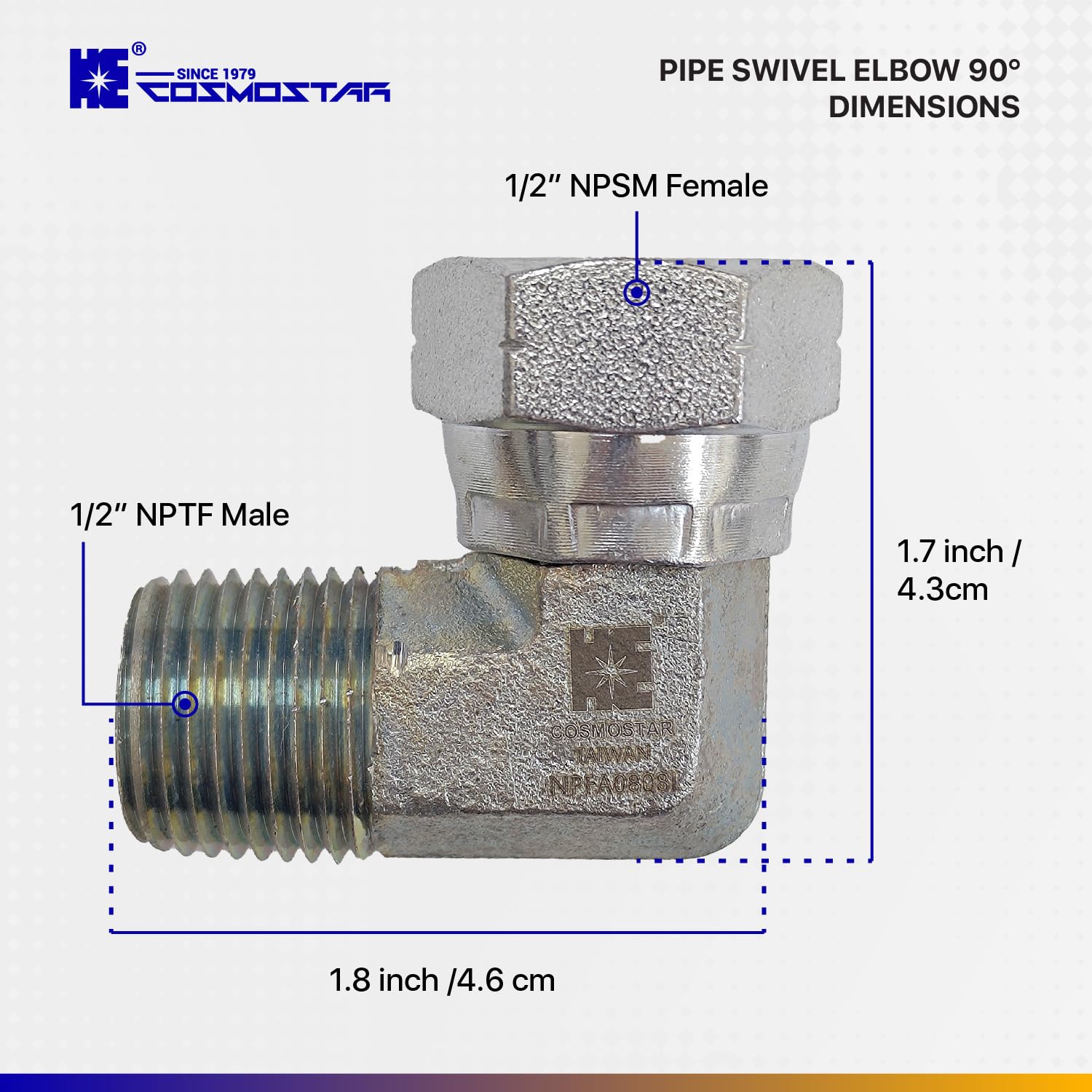 Snapklik.com : Cosmostar 1/2" NPTF Male X 1/2" NPSM Pipe Swivel Elbow ...