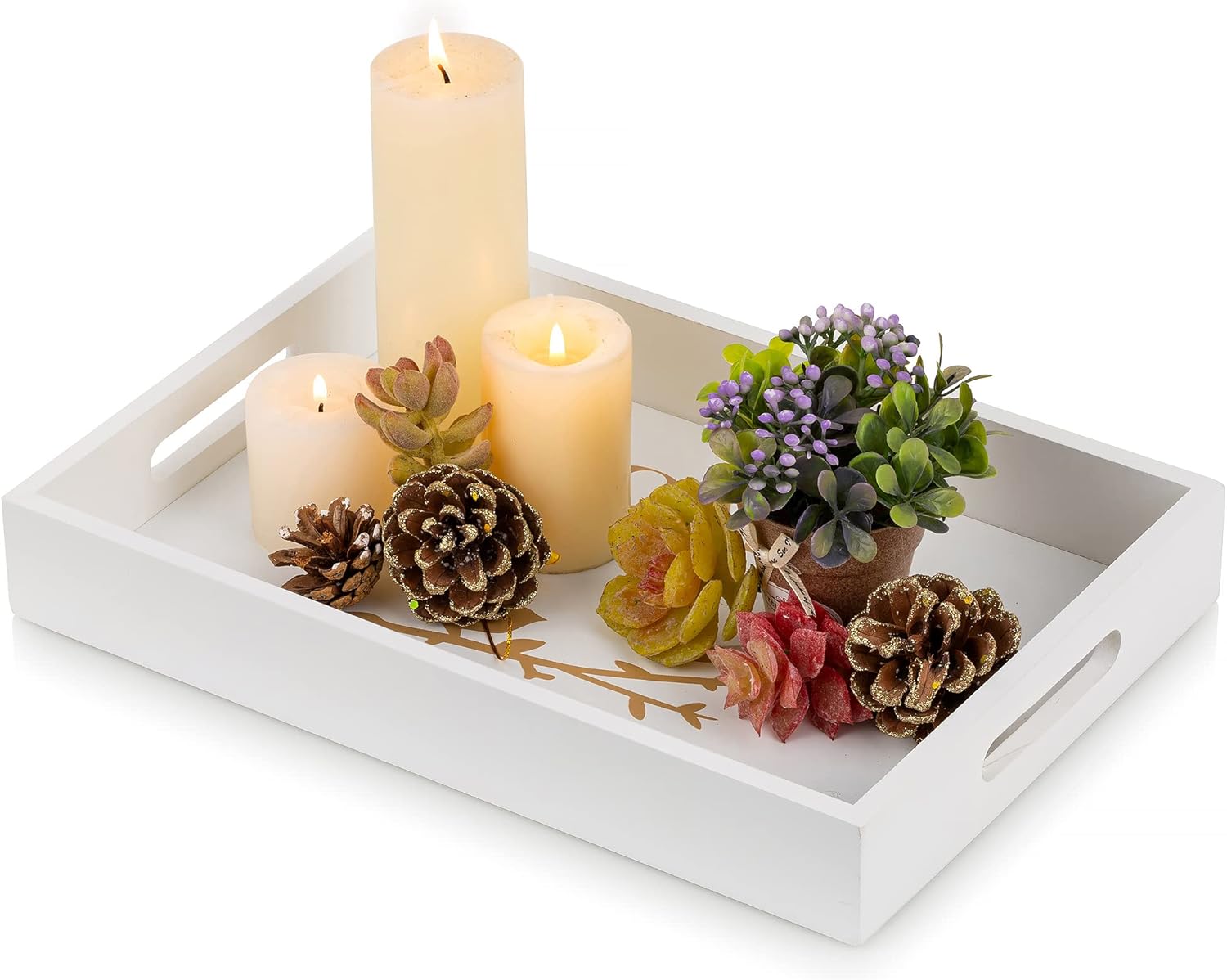 Hanobe White Decorative Coffee Tray: Coffee Table Trays for Living Room ...