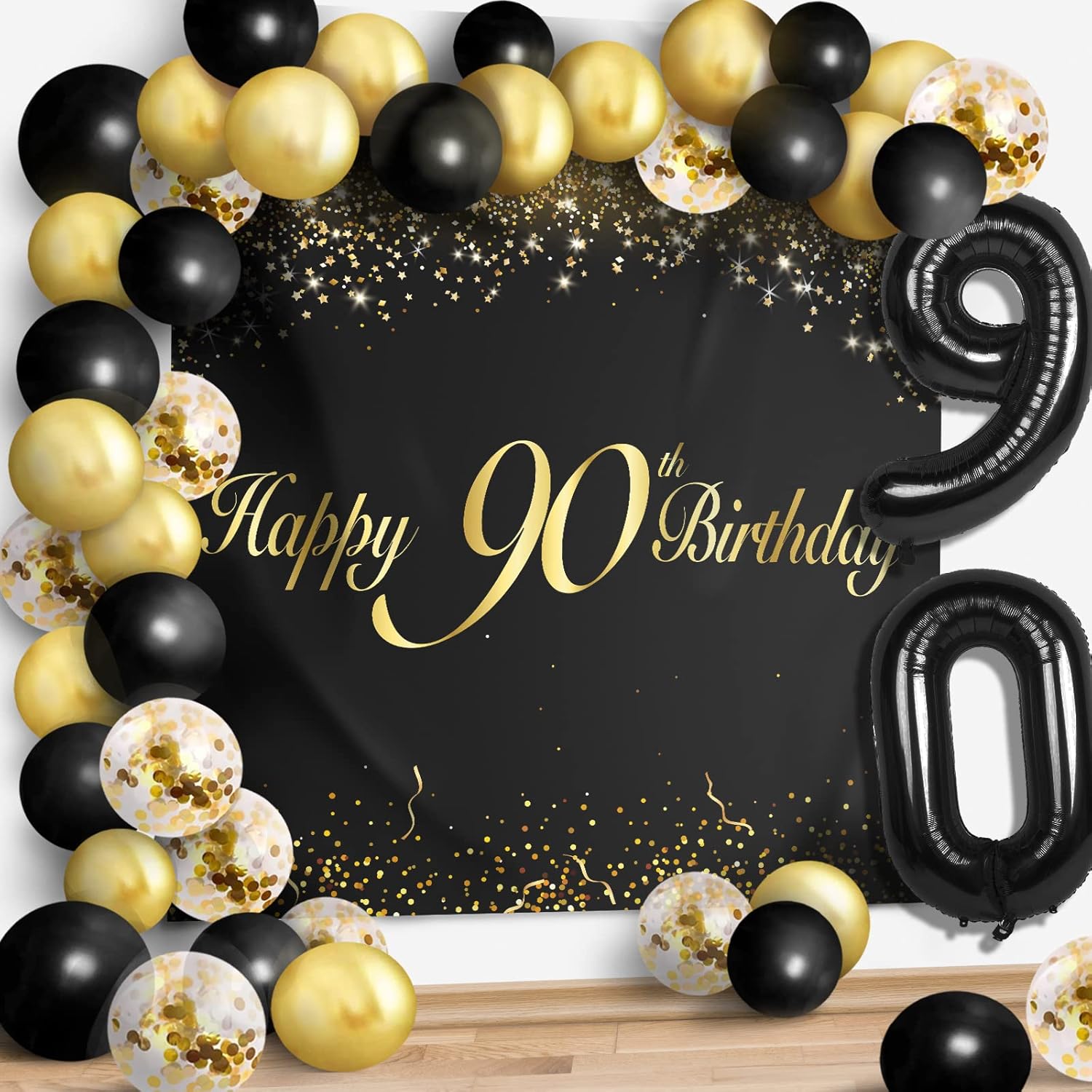 Amazon.com: Happy 90th Birthday Balloons Black Set Decor - Cheers to 90 ...