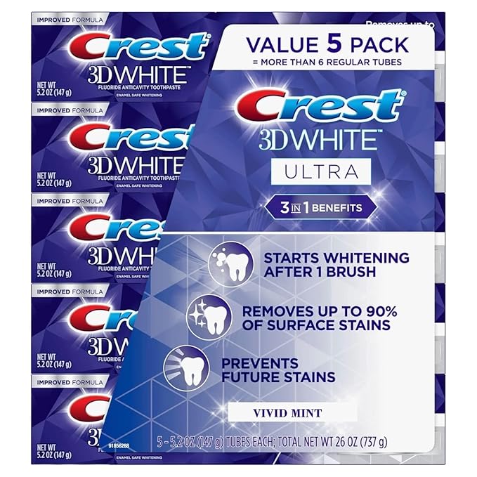Amazon.com : Crest 3D White Ultra Whitening Toothpaste, Vivid Mint (5.2 ...