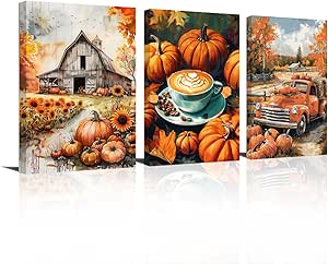 Amazon.com: SWQYLB Fall Wall Art Pumpkin Picture 3 Pieces Autumn ...