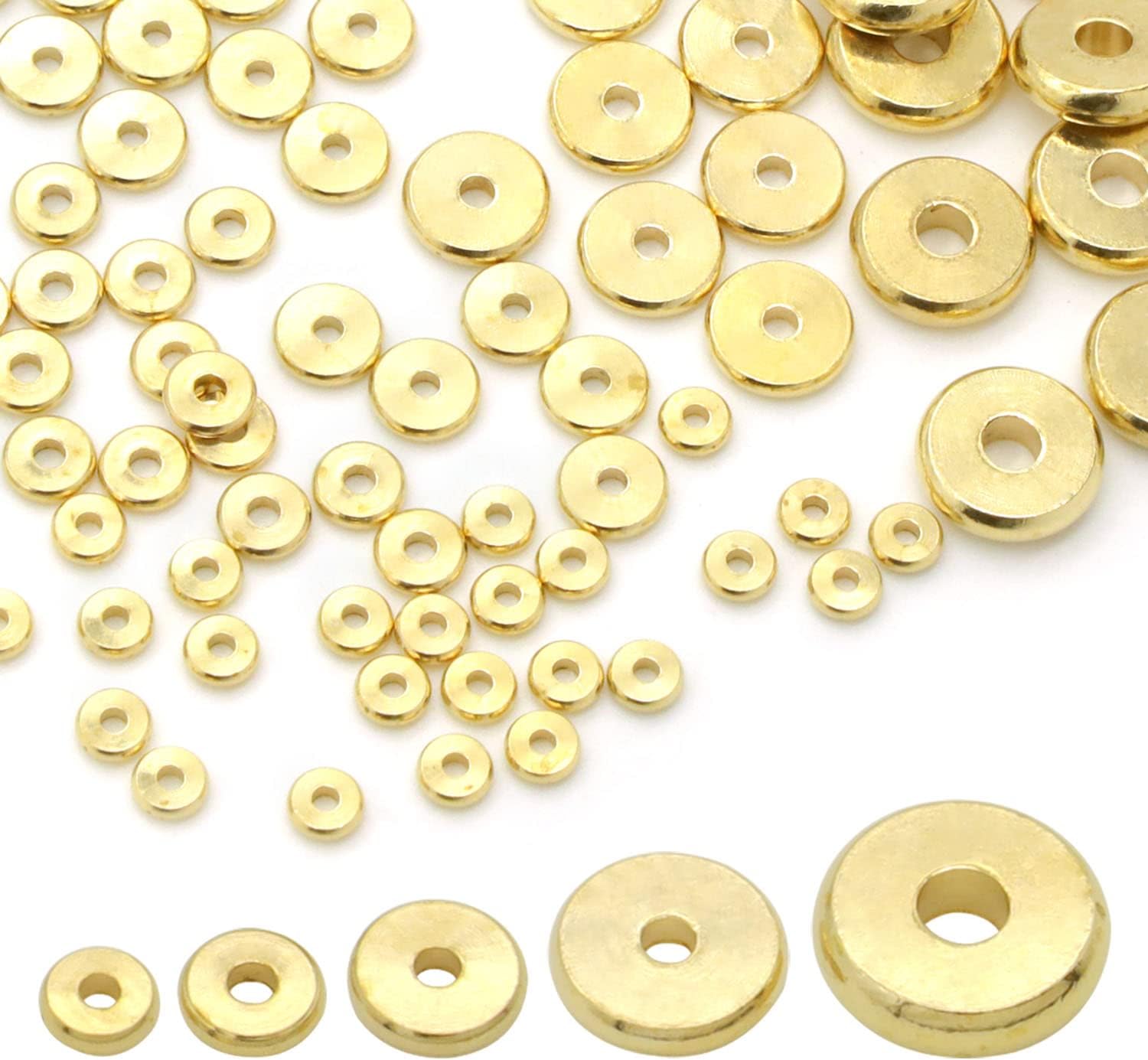 Amazon.com: 350 Pcs Brass Rondelle Spacer Beads, 5 Sizes Metal Flat ...