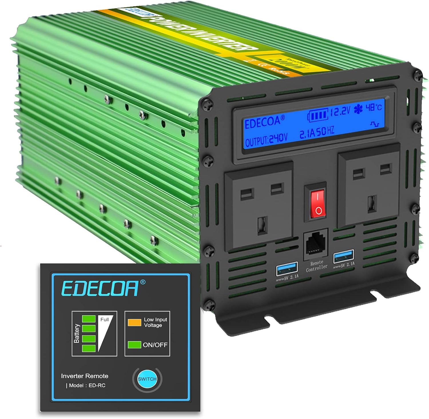 EDECOA 2000W Power Inverter DC 12V to 240V 230V 220V AC with LCD ...