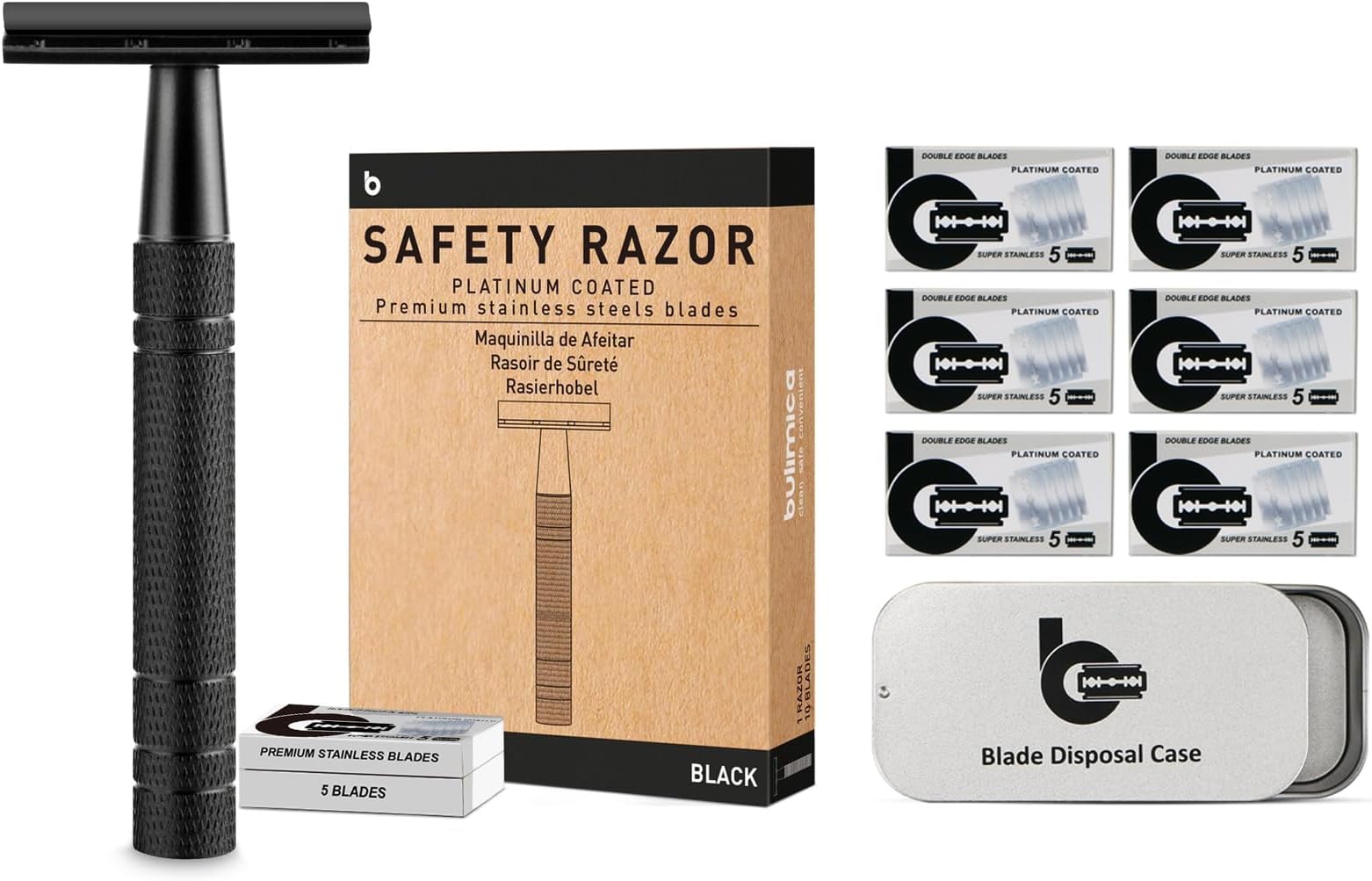 Amazon.com: BULIMICA Matte Black Safety Razor Kit, Includes 1 Safety ...