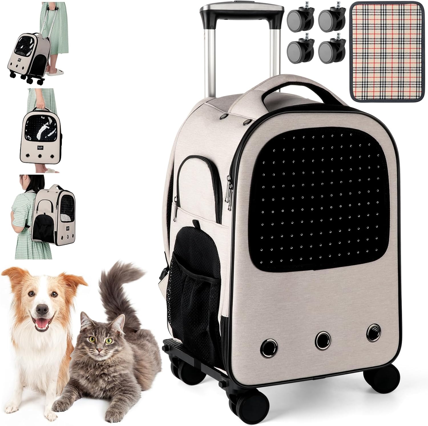 Amazon.com : Pet Rolling Carrier with Wheels,Cat Carrier Backpack with ...