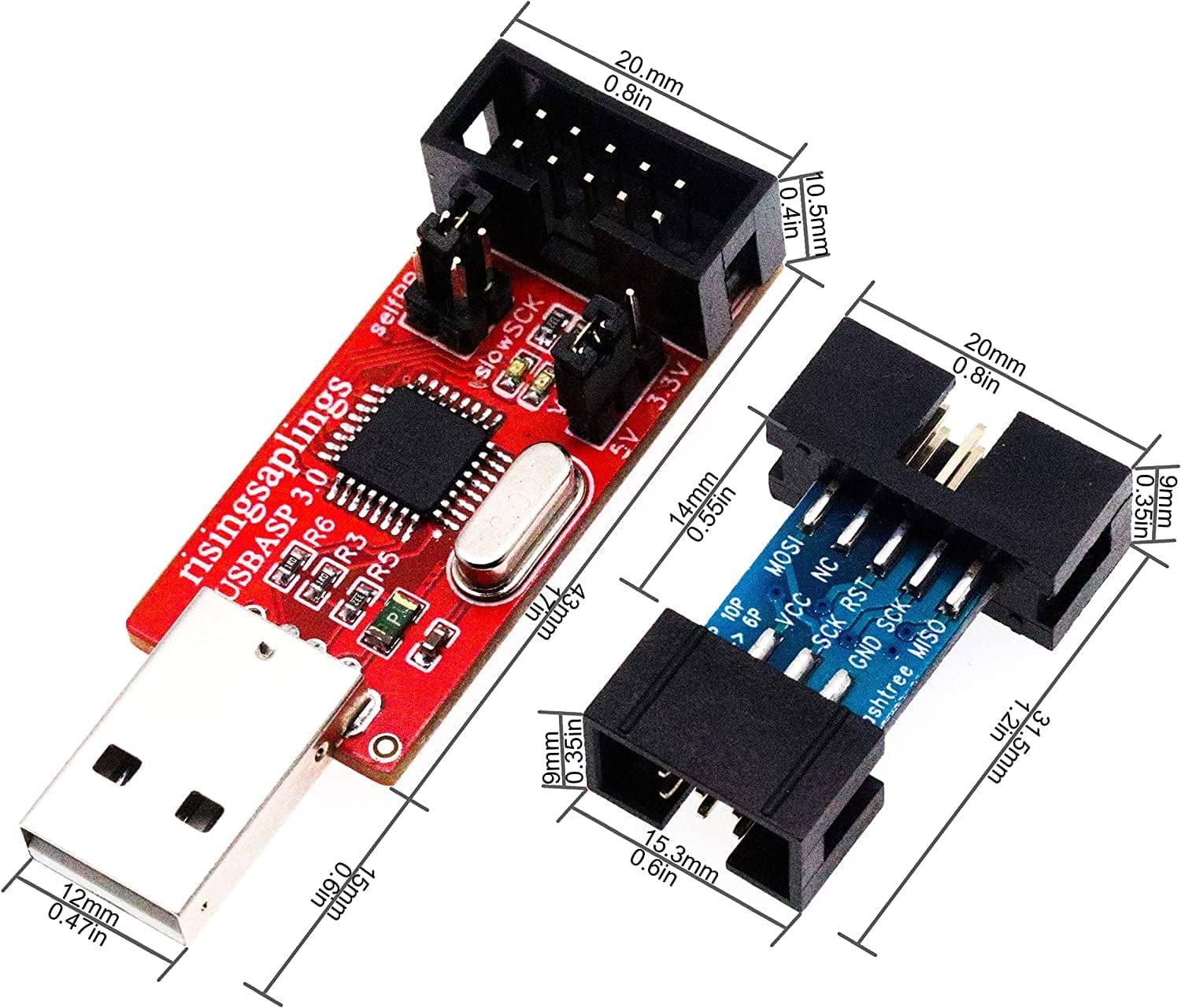 Buy risingsaplings USBASP V3.0 AVR ISP Microcontroller Programmer downloader with Cable and 10 ...
