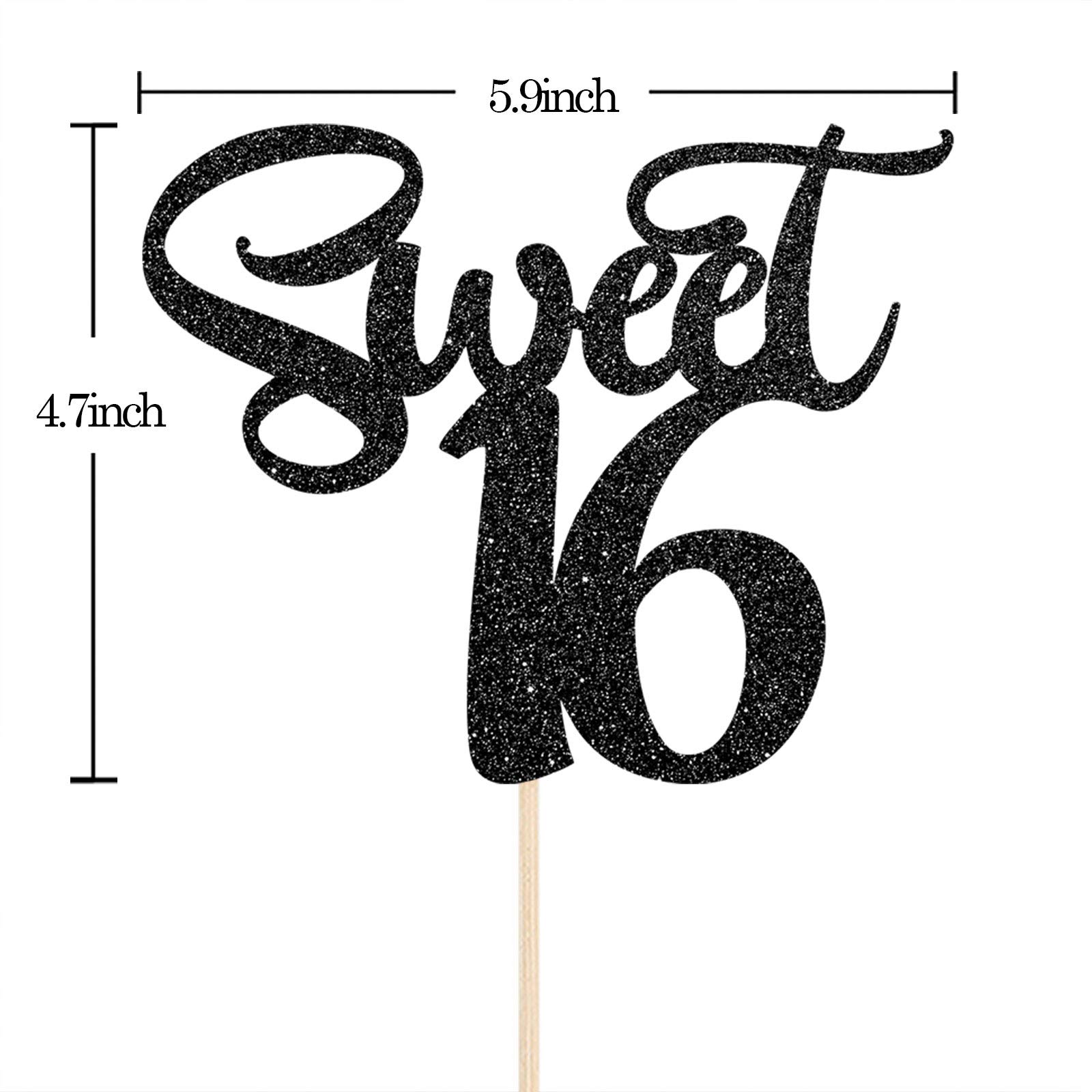 Snapklik.com : Black Glitter Sweet 16 Cake Topper - Happy 16th Birthday ...