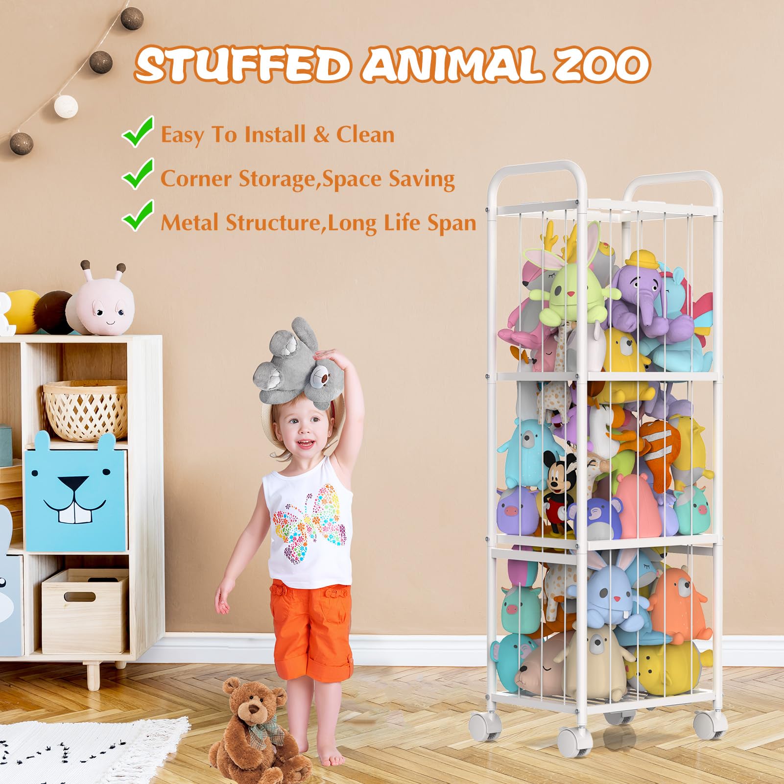 Extra Large Metal Tube Toy Storage Organizer With Brake Wheels, Stuffed ...