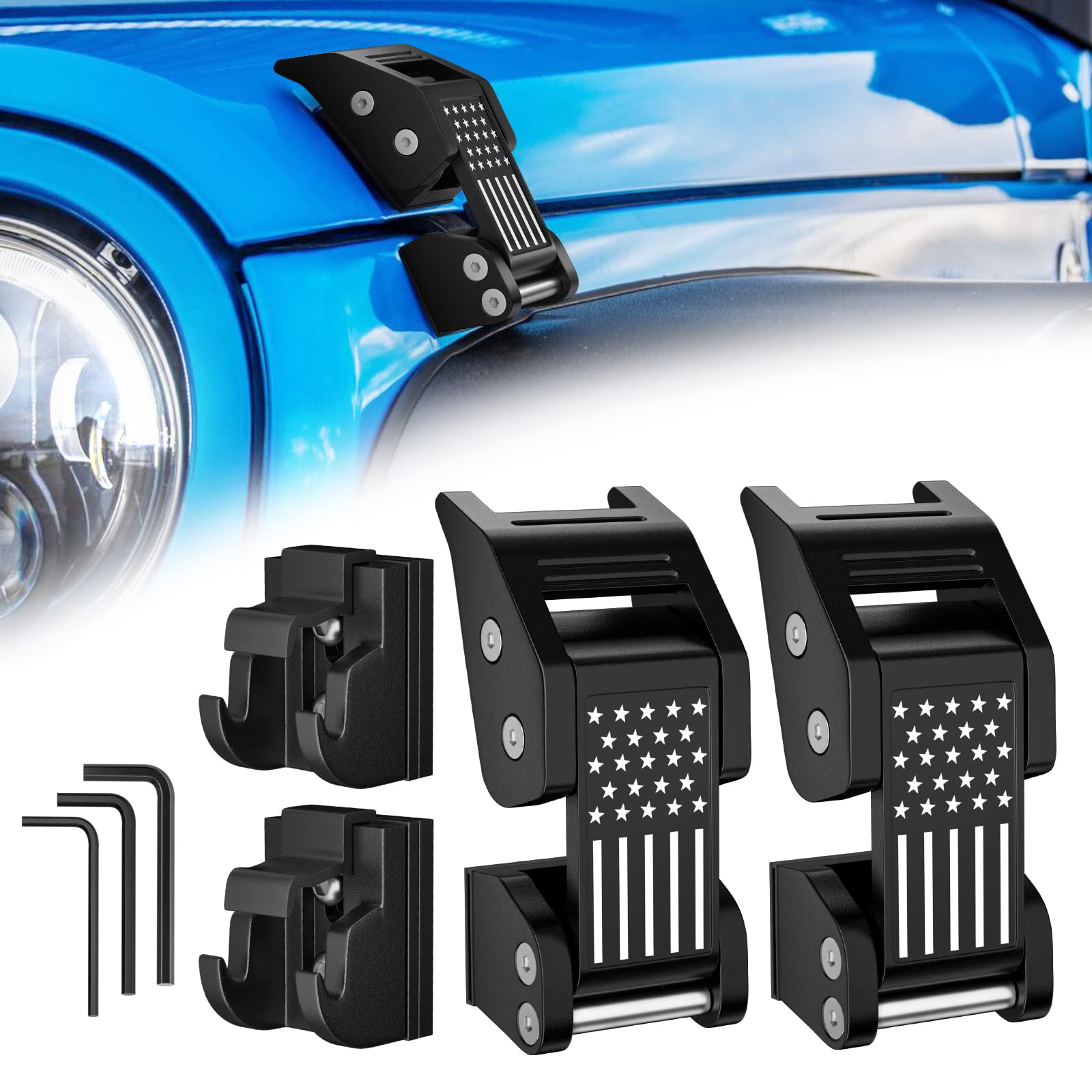 Buy Kropos Aluminum Hood Latches with U.S. Style for Jeep Wrangler JK ...