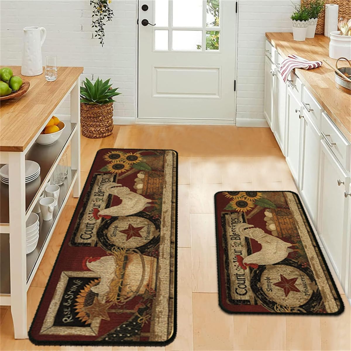Amazon.com: FSTFLI Rooster Farmhouse Kitchen Rugs Set Cabin Rustic ...
