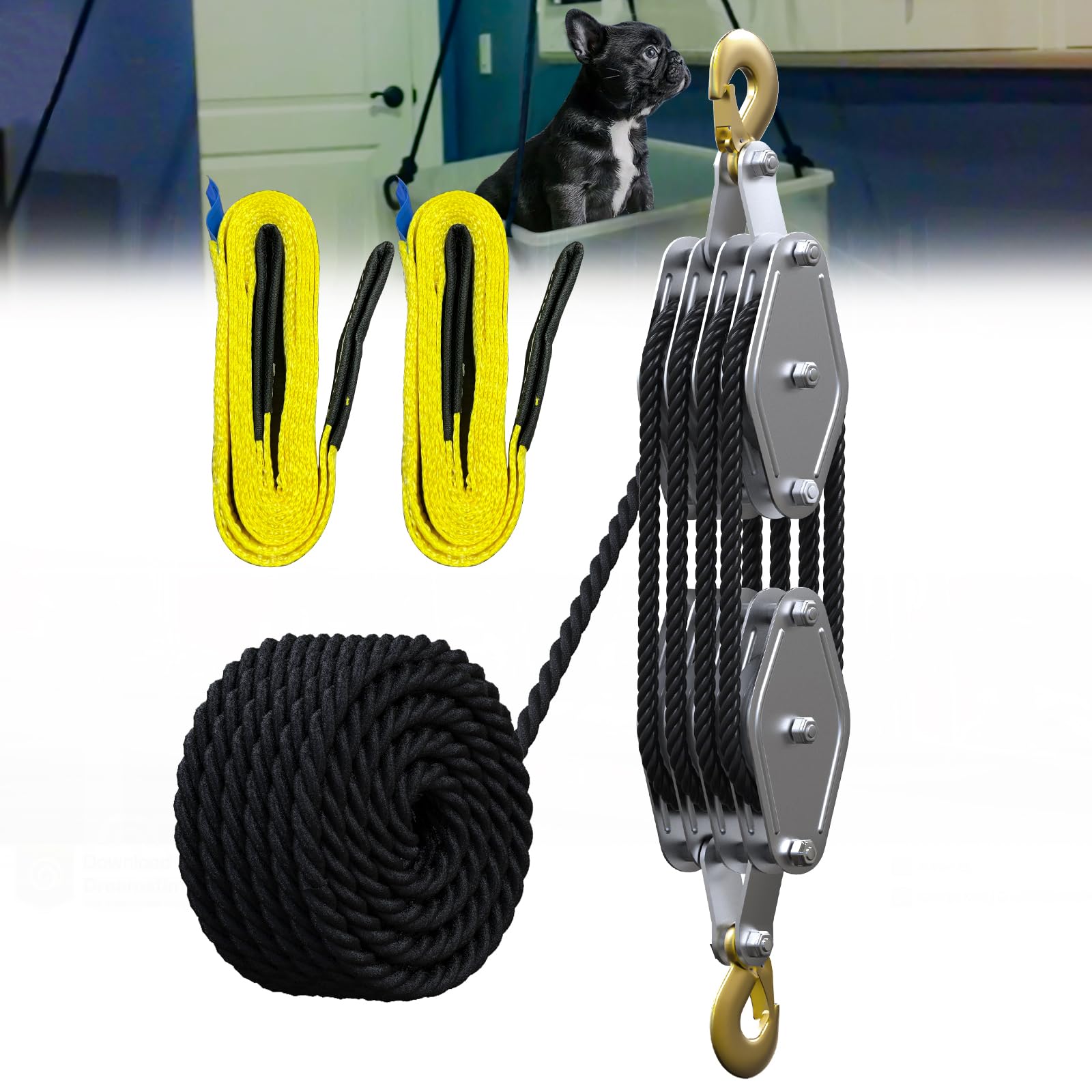 Amazon.com: FITHOIST Block and Tackle 4400LBS Breaking Strength Heavy ...