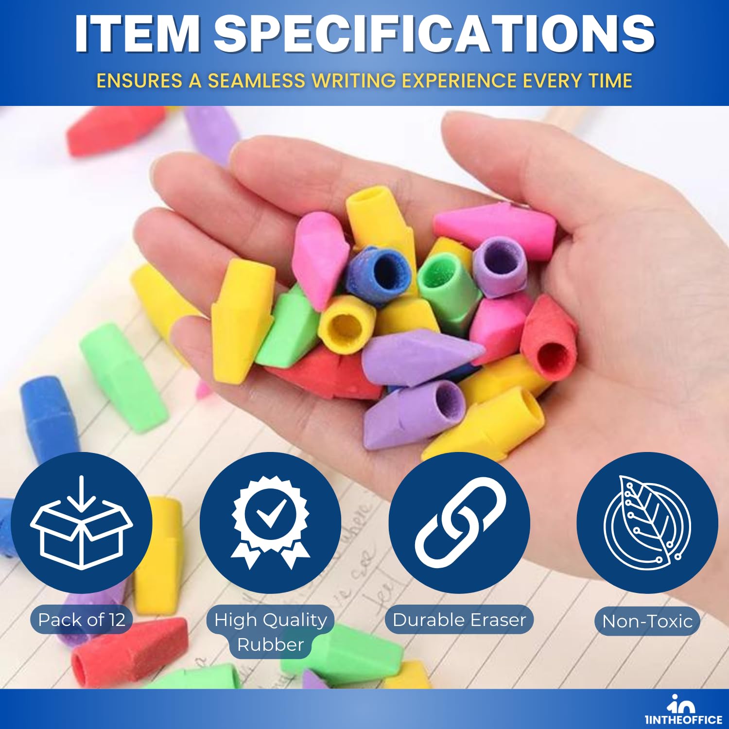 Snapklik.com : 1InTheOffice Pencil Cap Erasers, Assorted Colors ...