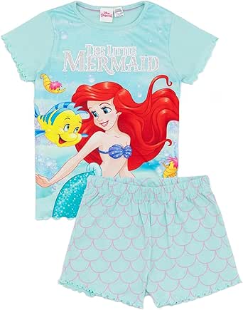 Disney The Little Mermaid Girls Pyjama Set | Blue Short Sleeve T-Shirt ...
