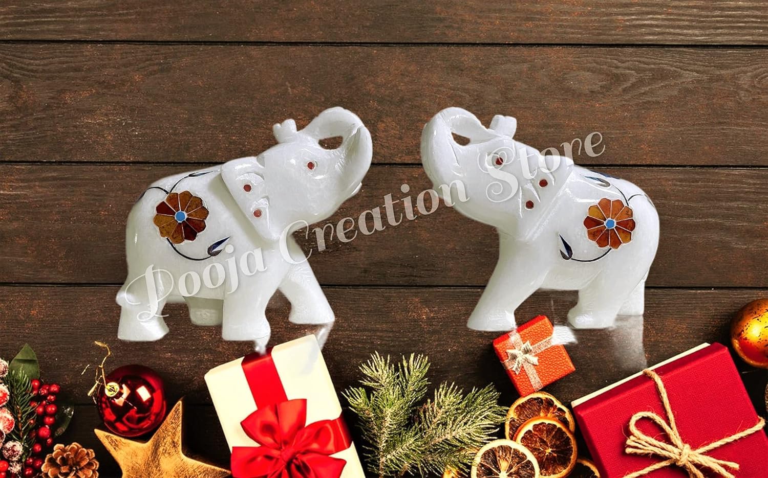 Buy Pooja Creation Marble Handicraft Marble Elephant | Table Showpiece ...