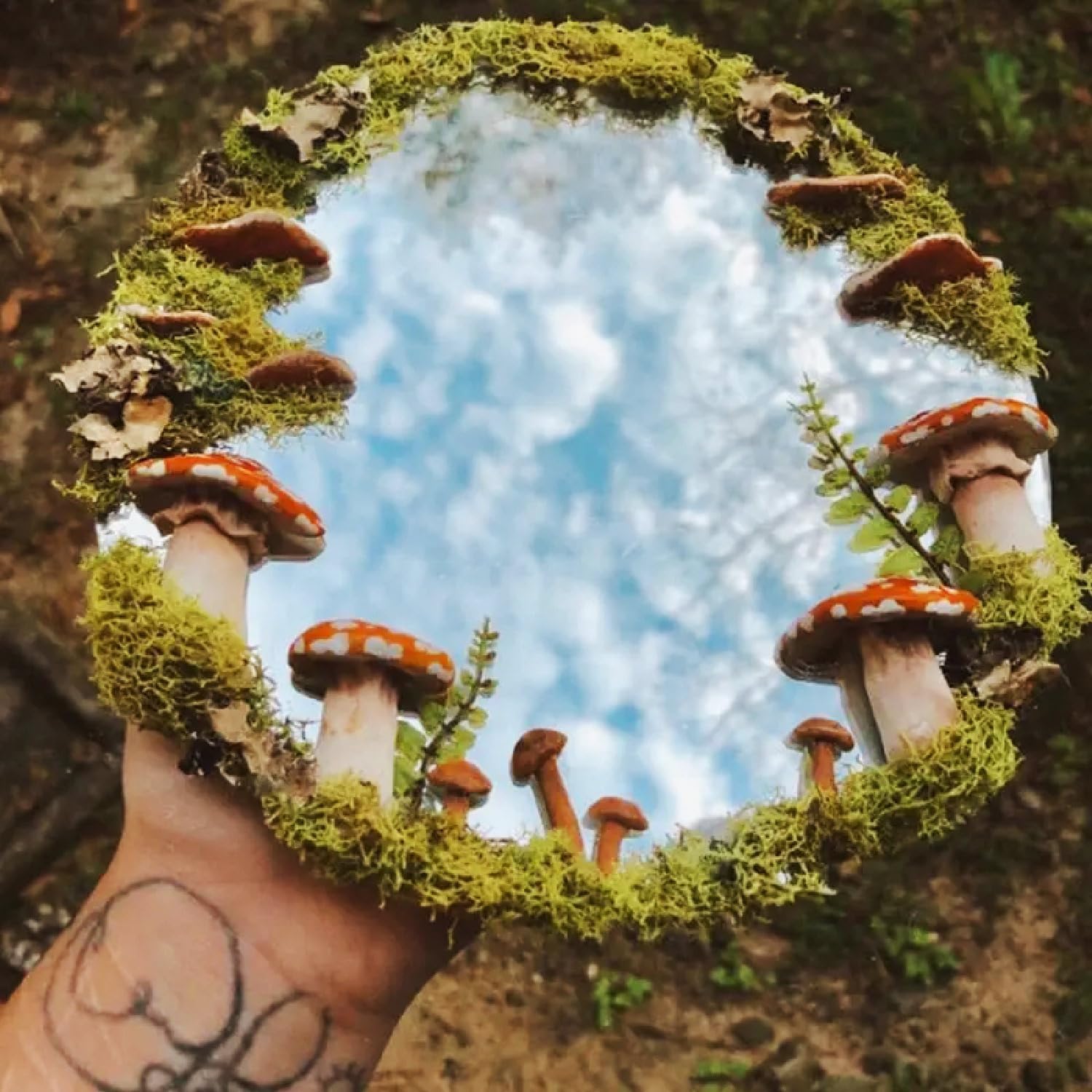 Amazon.com: APLUSH Wall-Mounted Mirrors Mushroom Decor Handmade Moss ...