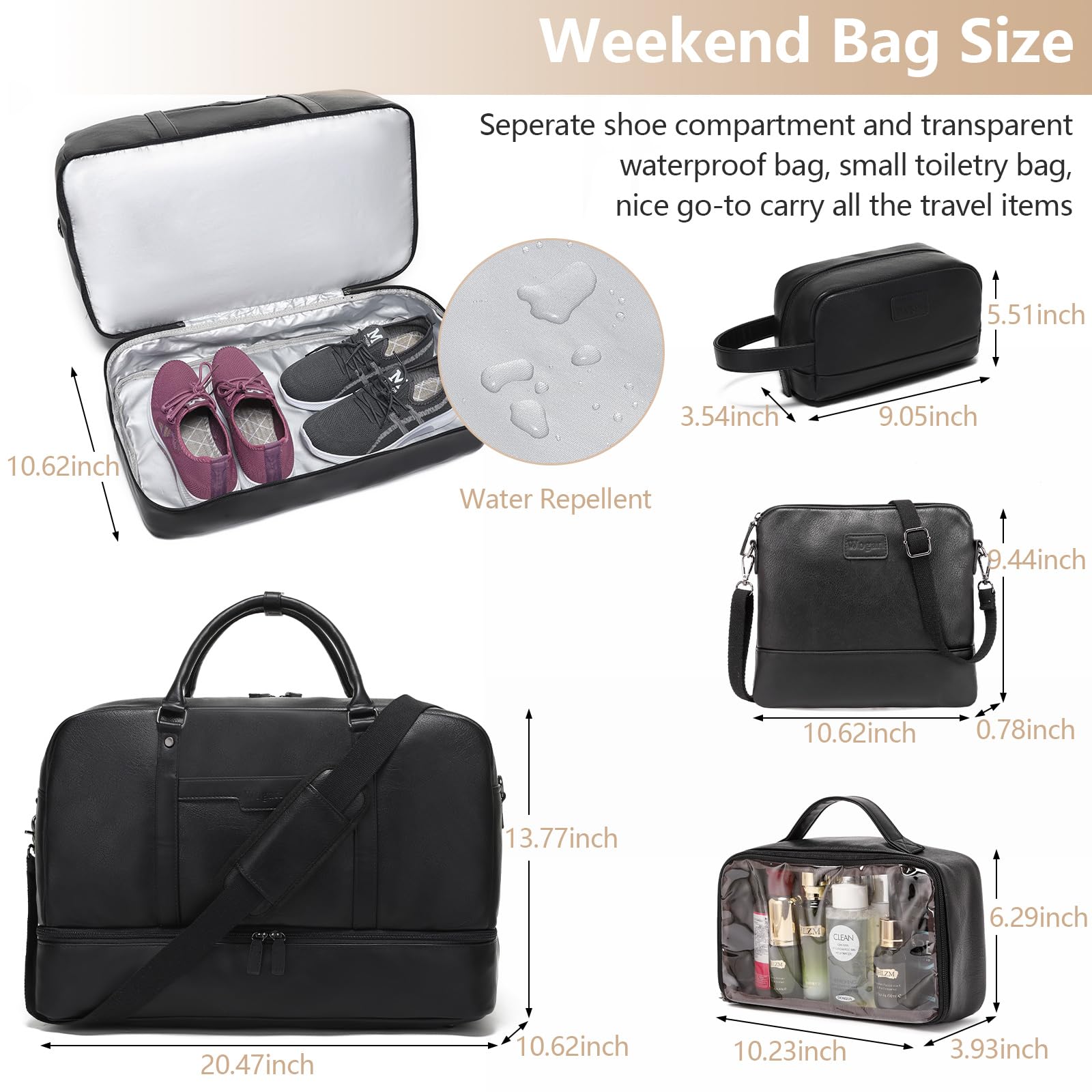 Wogarl 4PCS Leather Weekender Bag for Women Men Large Overnight Bag ...
