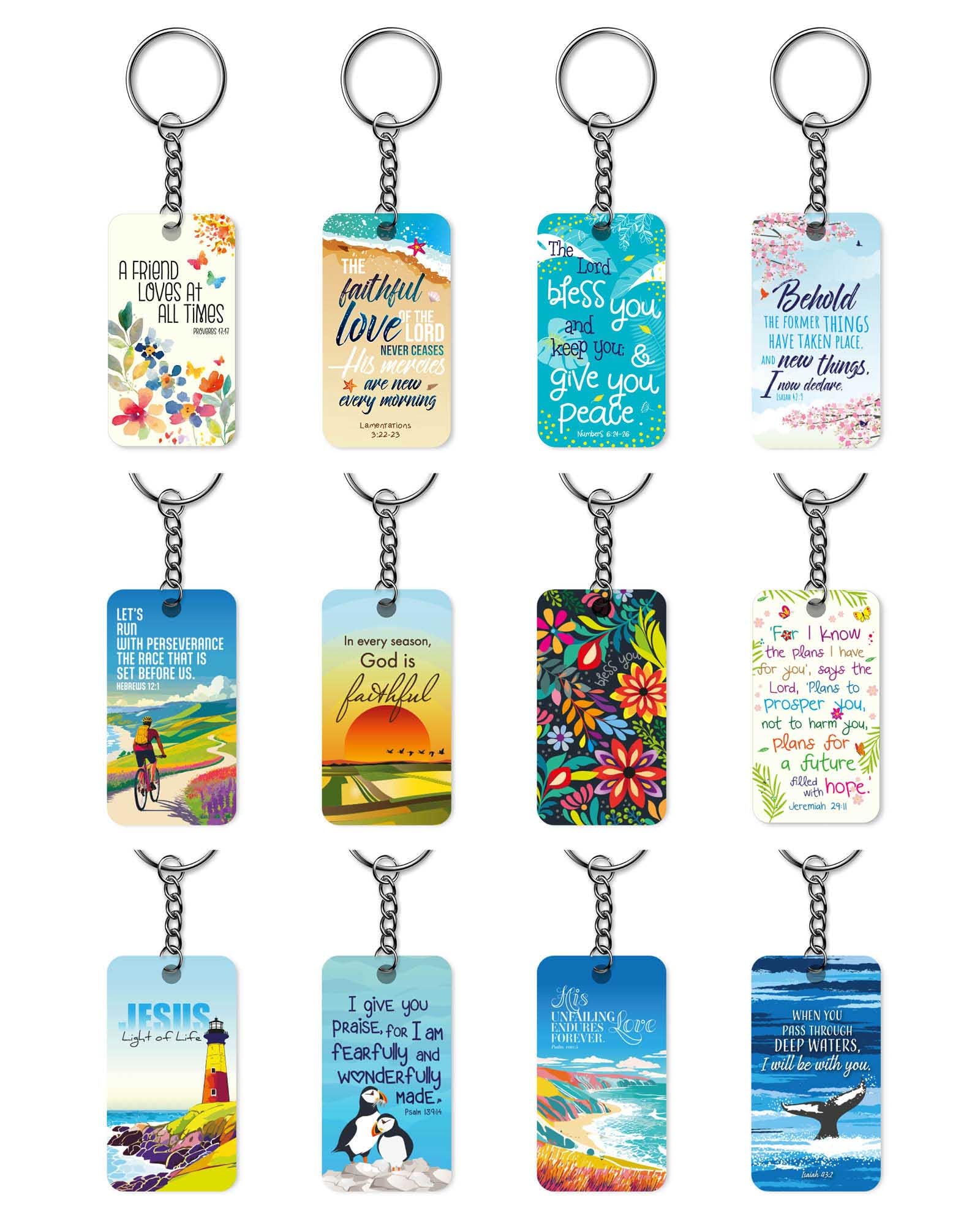 Christian keyrings for women and men, Pack of 12, double sided, with ...