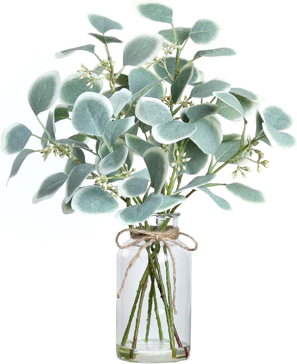 Amazon.com: VIERENA Artificial Eucalyptus Stems in Glass Vase with Faux ...