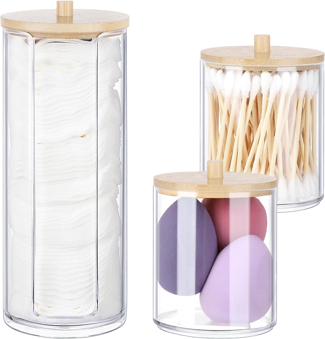 Xialvyu 3 Pcs Cotton Pad holder, Cotton Bud holder with Wood Lids, Dust ...