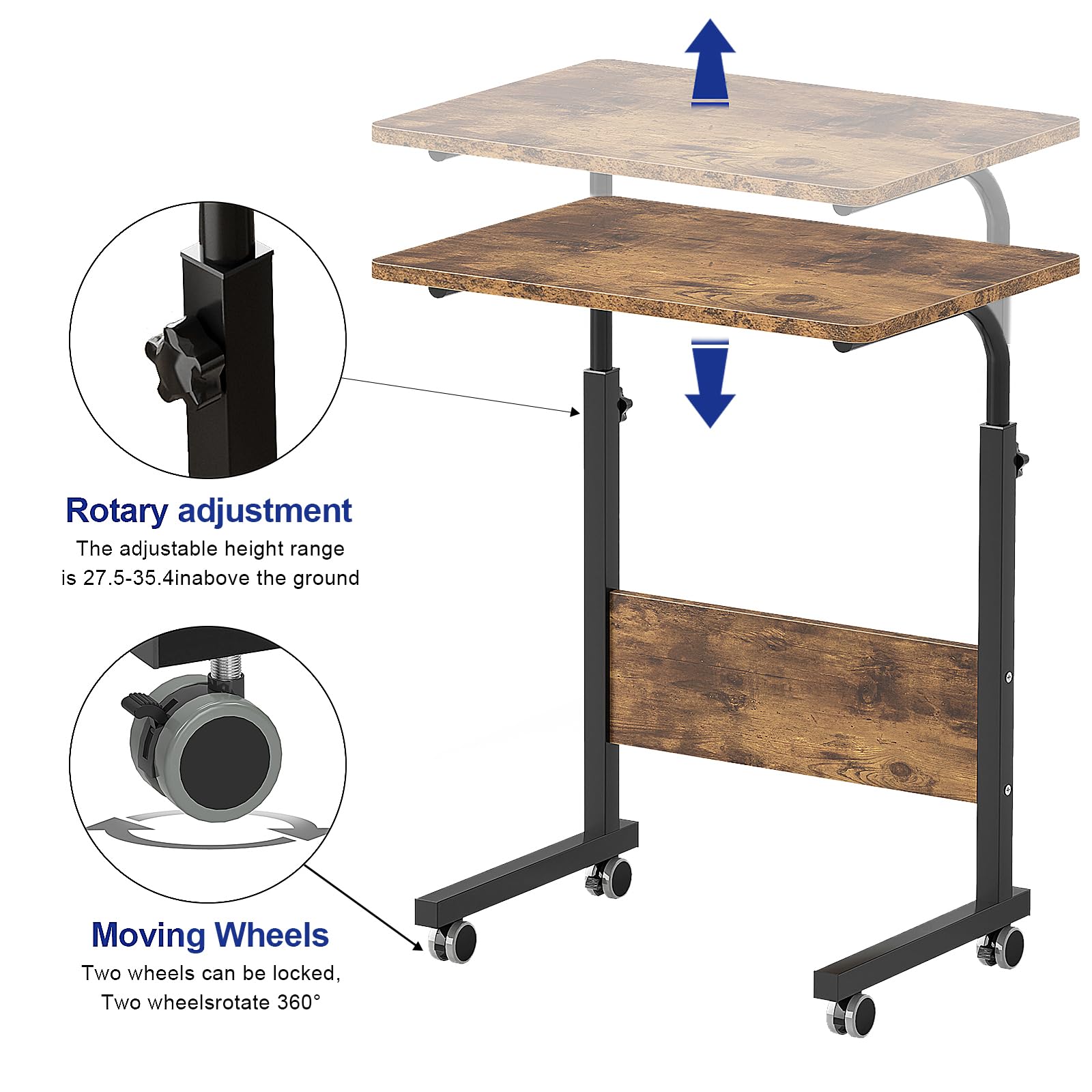 Snapklik.com : SogesHome 23.6 Inches Adjustable Mobile Bed Table ...