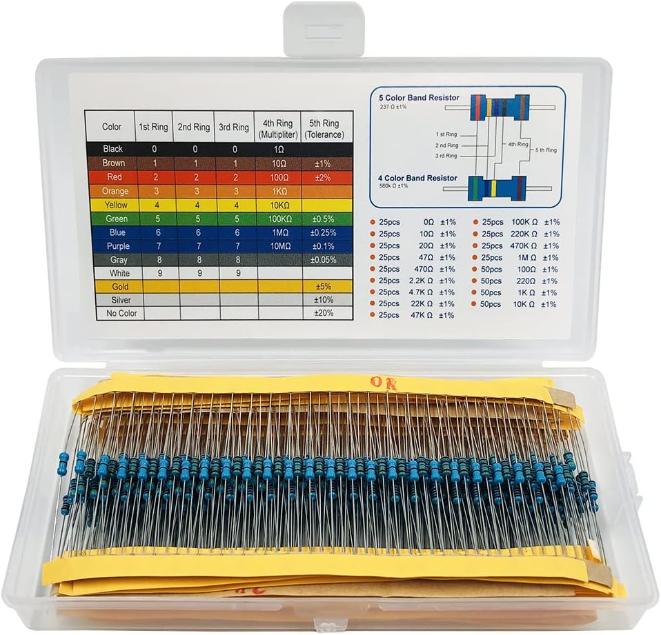 Pack of 525, Resistor Kit, SourceTon 17 Values Resistor Kit 0 Ohm-1M ...