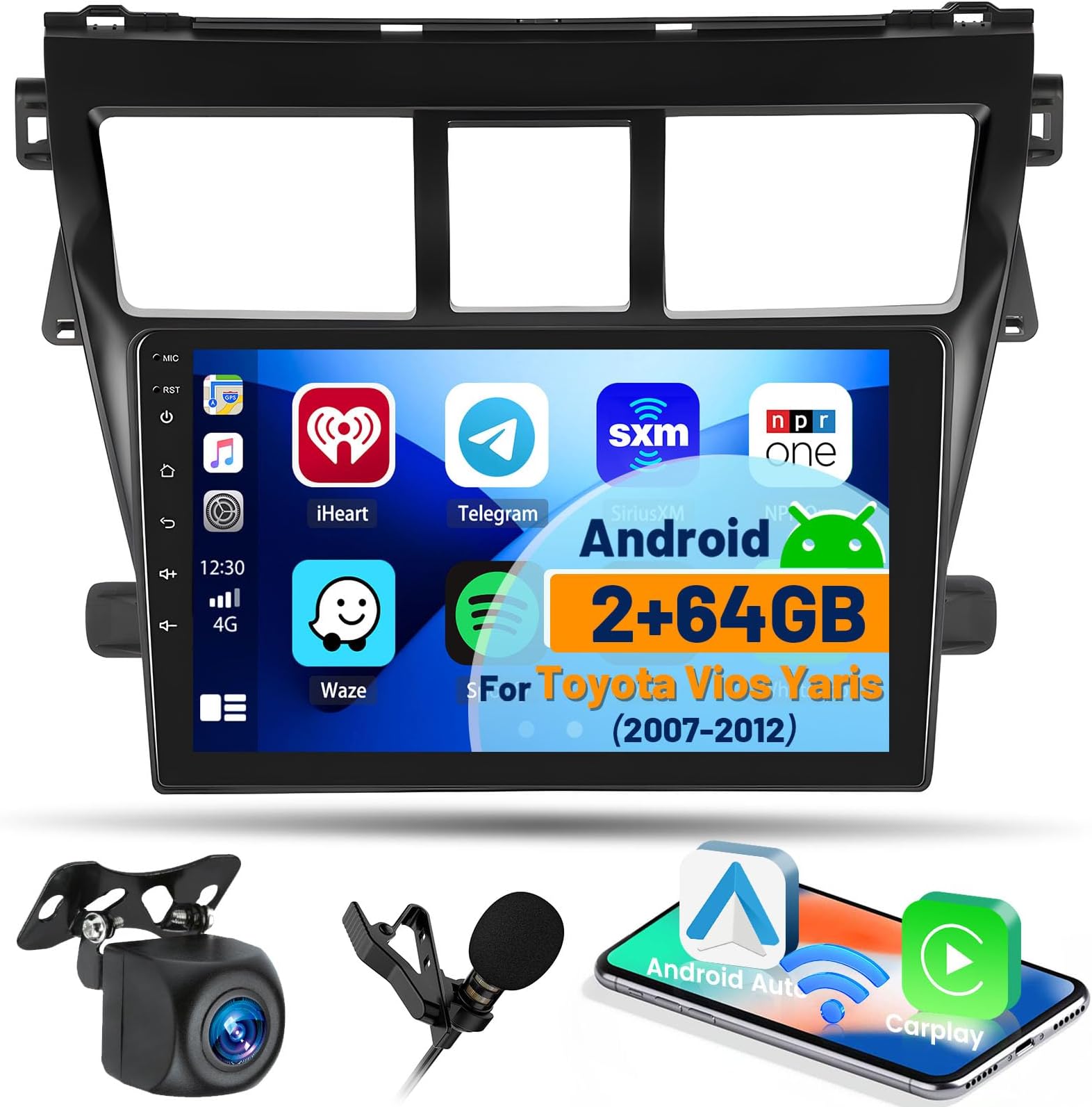 Amazon.com: [2+64G] Android 13 Car Stereo for Toyota Vios Yaris 2007 ...