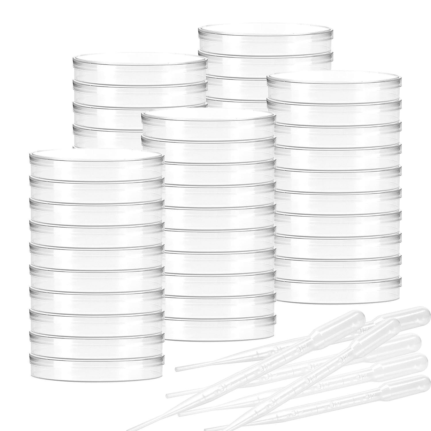 50PCS Sterile Plastic Petri Dishes with Lid + 100PCS Dropper, 60mm x ...