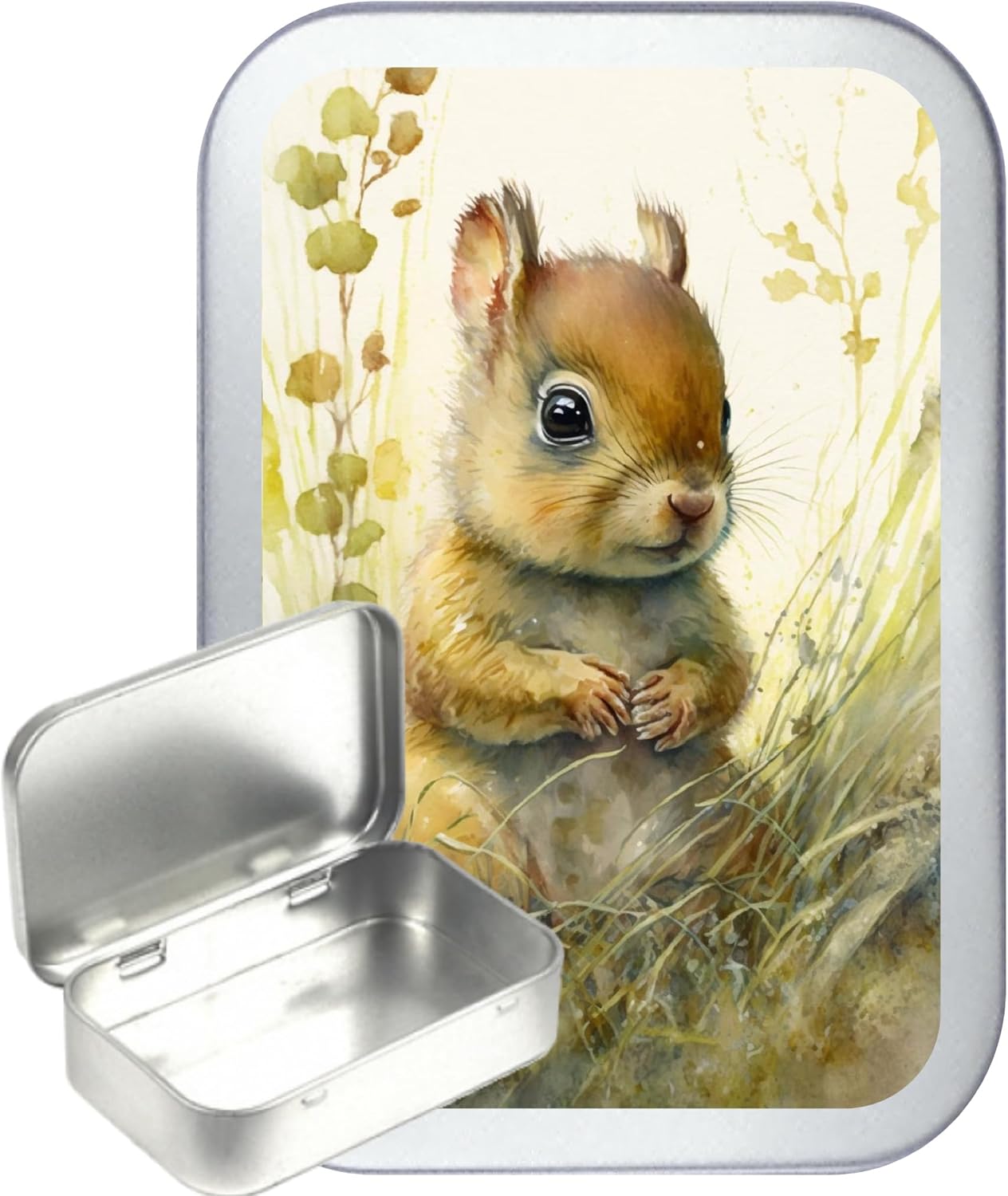 Cute Squirrel Silver Hinged Gift Box, Storage Tin, tobacco tin, Pill ...