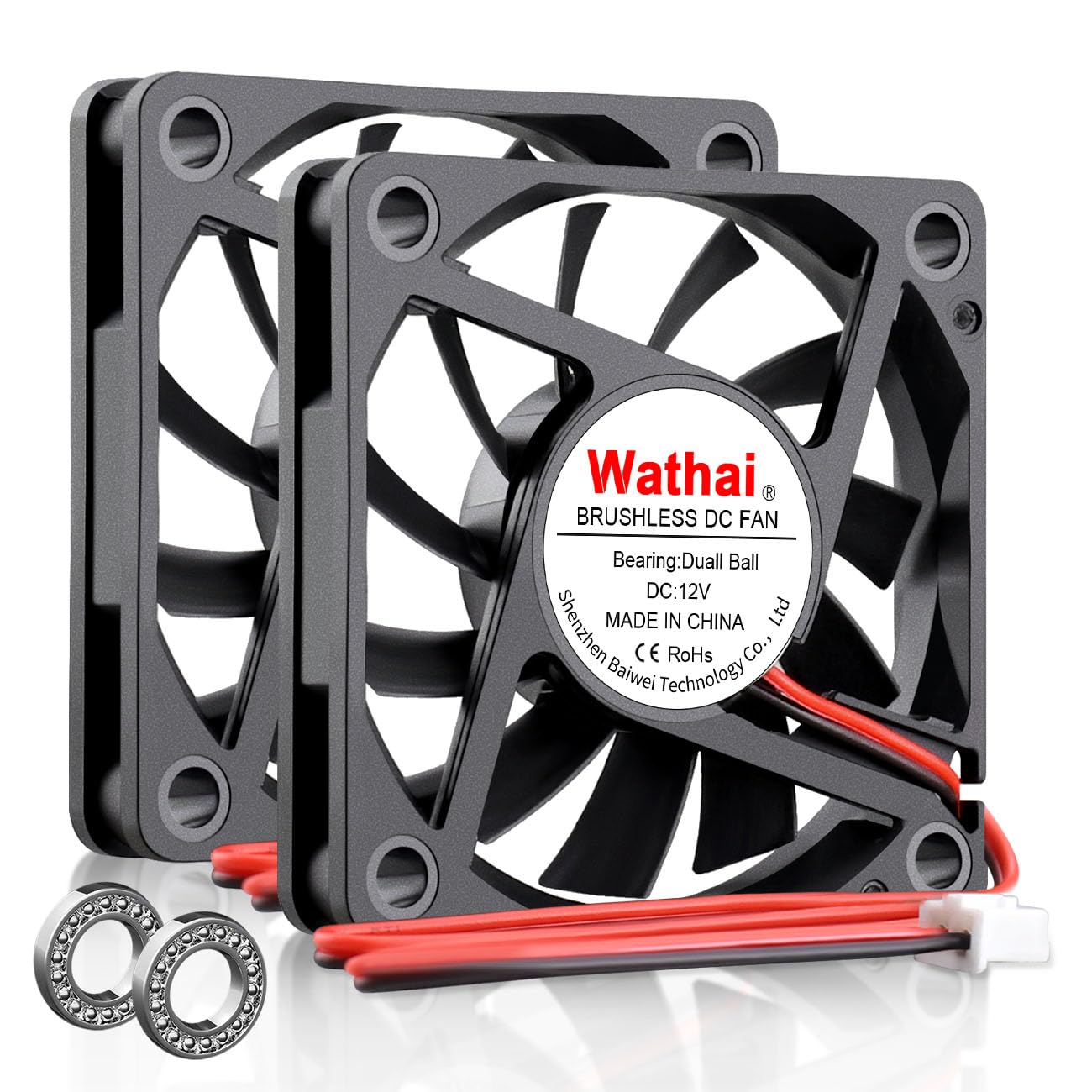 Amazon.com: Wathai 60mm x 10mm Computer Case Fans 12V Dual Ball 2Pin ...