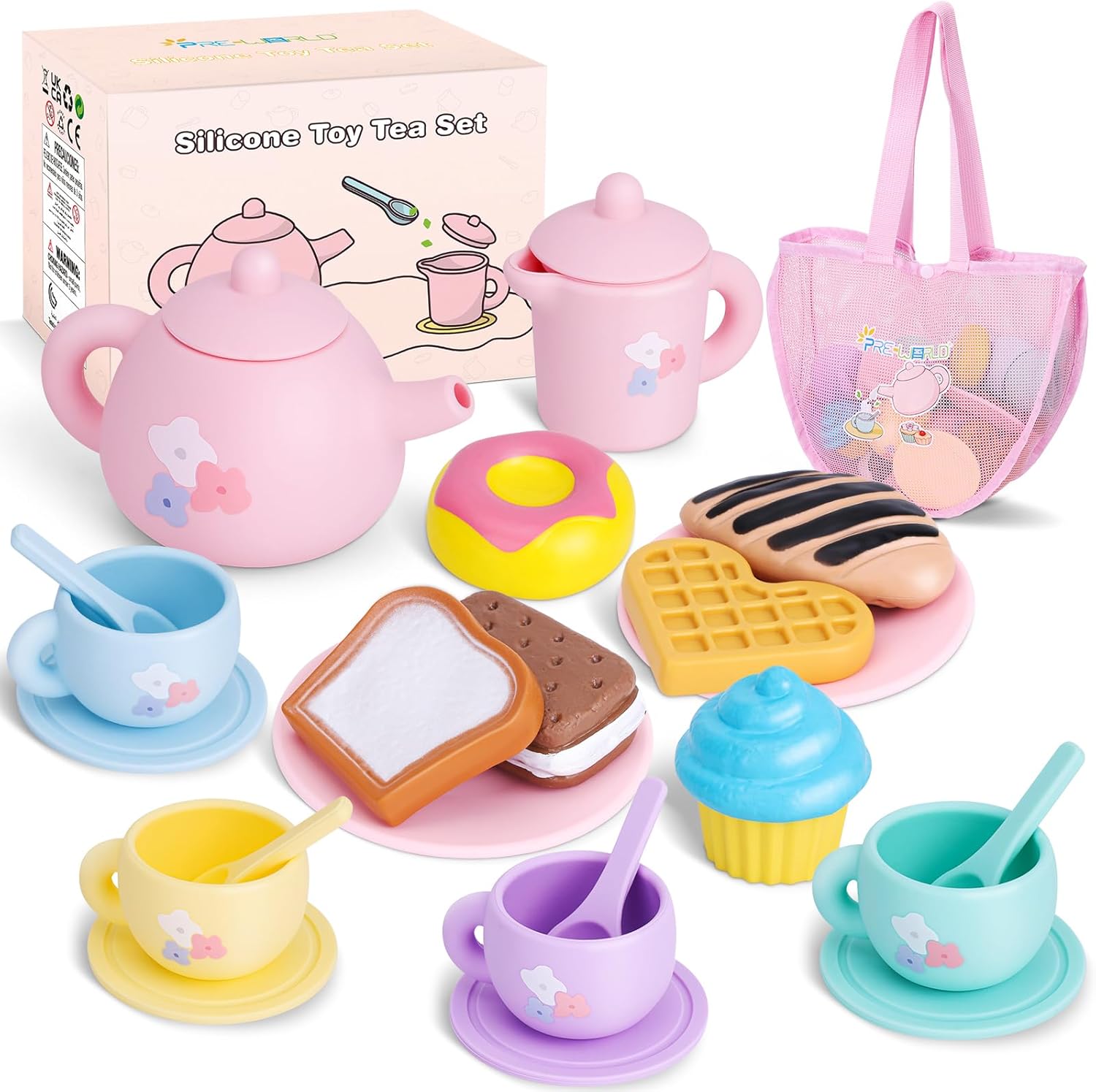 Amazon.com: Silicone Tea Party Set for Little Girls,PRE-WORLD 25PCS ...