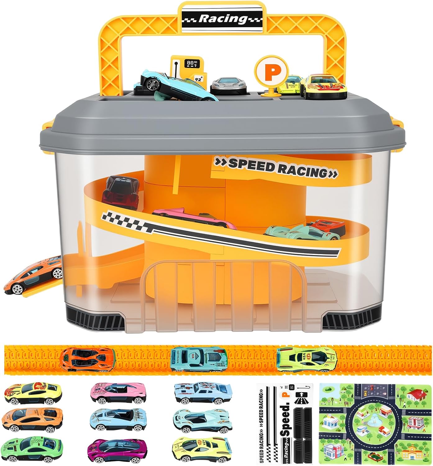 Amazon.com: Toy Car Track Storage Playset - Toddler Toys for Ages 2-4 ...