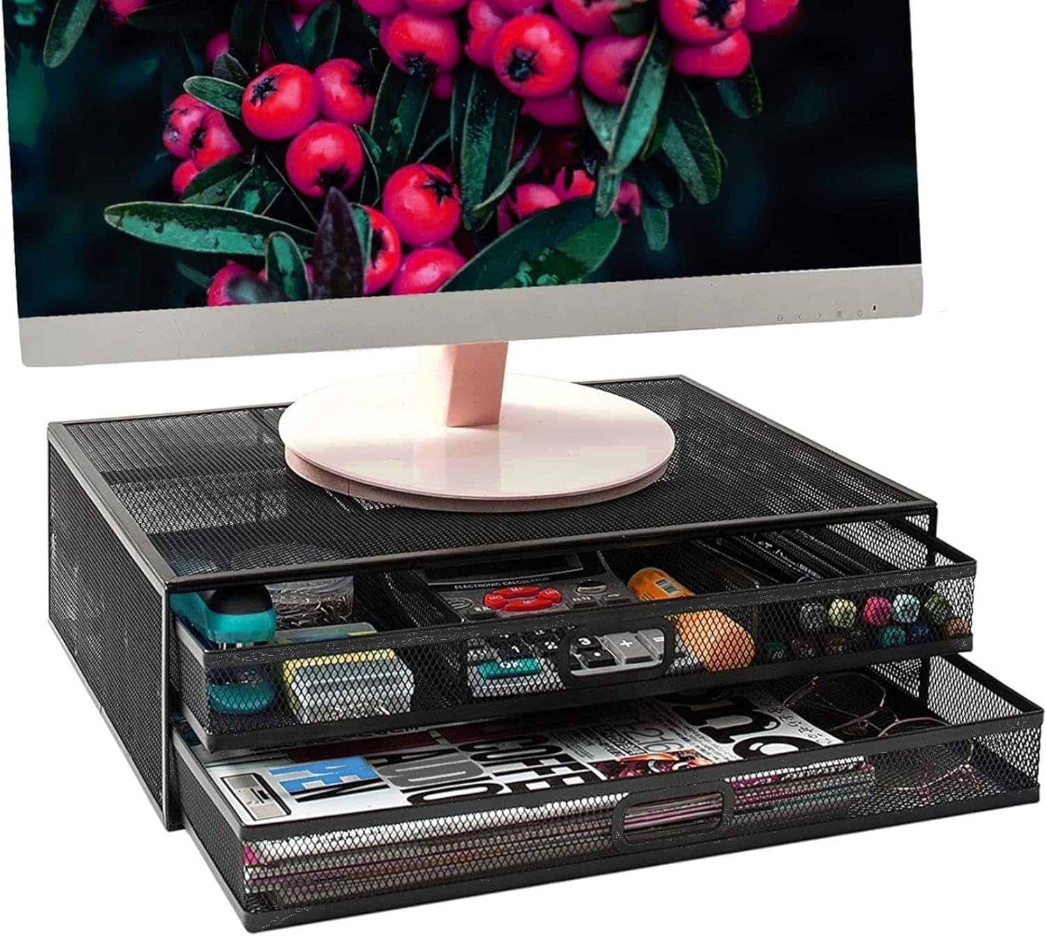 Amazon.com: MINDEPOT Computer Monitor Stands with Drawers, Metal Mesh ...