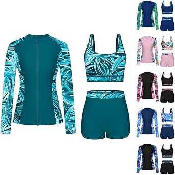 Amazon.com: AKTCVVJ 3 Piece Swimsuits for Women Long Sleeve Bathing ...
