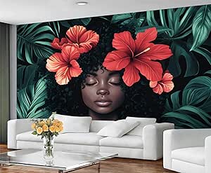Amazon.com: African Woman Wall Mural - Tropical Hibiscus Murals, Afro ...