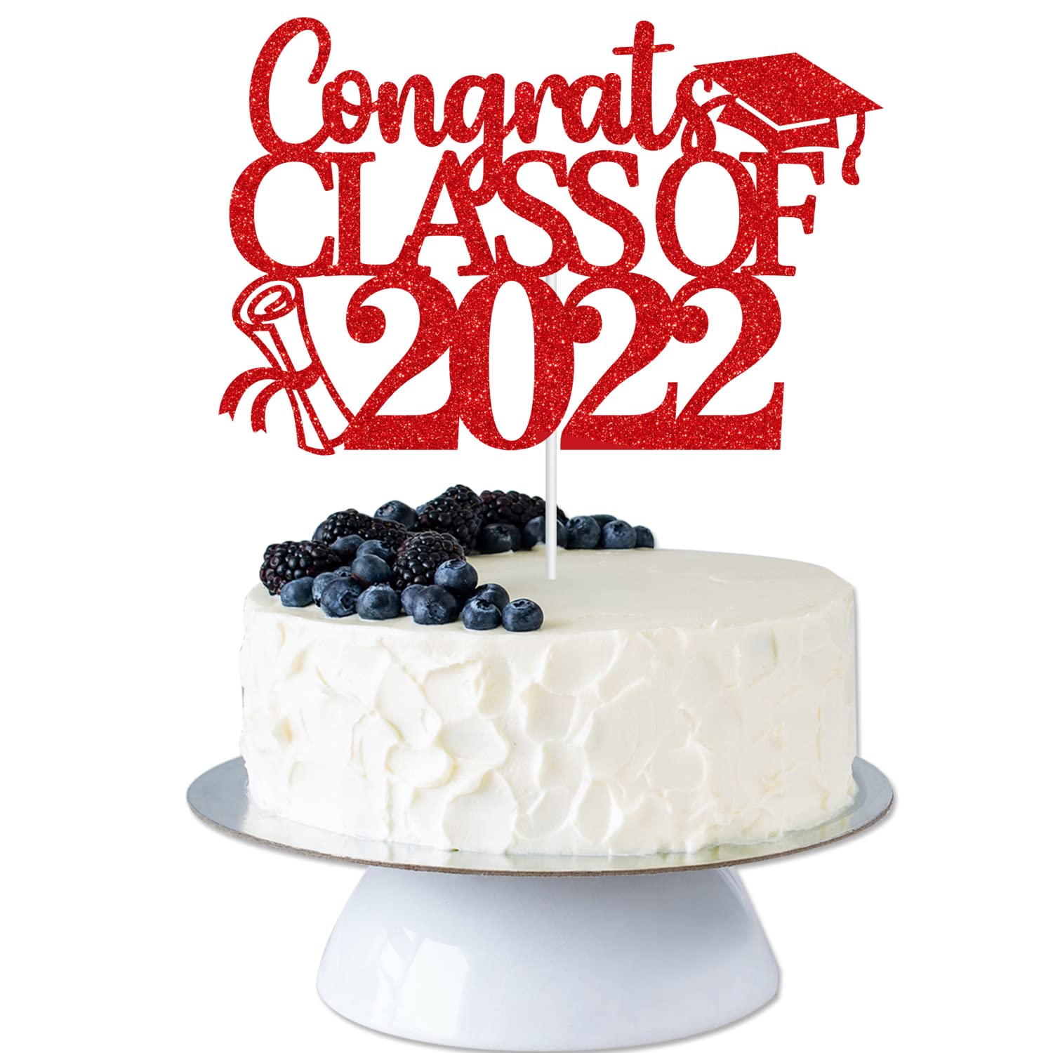 Buy JOZON Red Glittery Congrats Class of 2022 Cake Toppers 2022 ...
