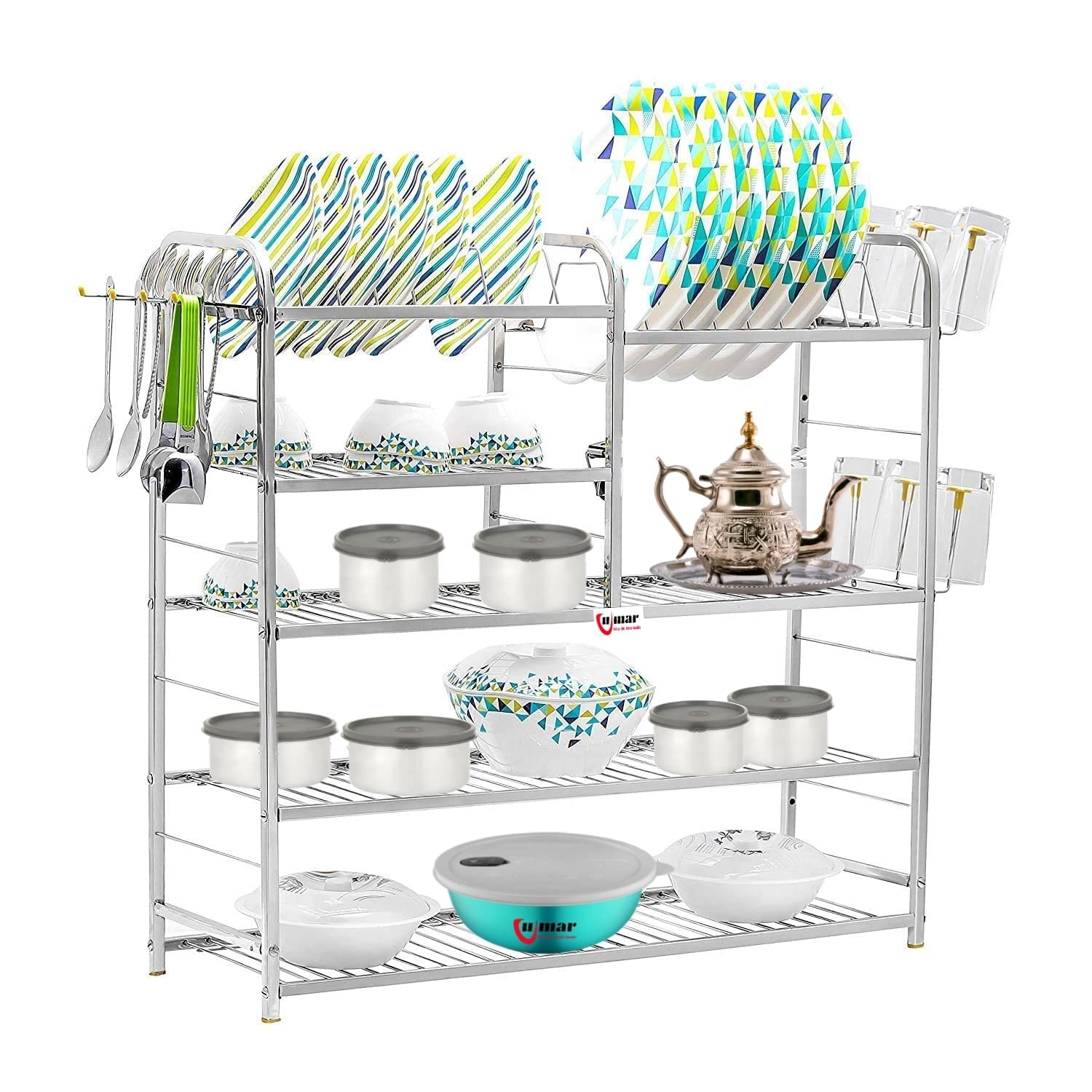 WINSTAR Stainless Steel 5 Layer Wall Mount Kitchen Dish Rack | Utensils ...