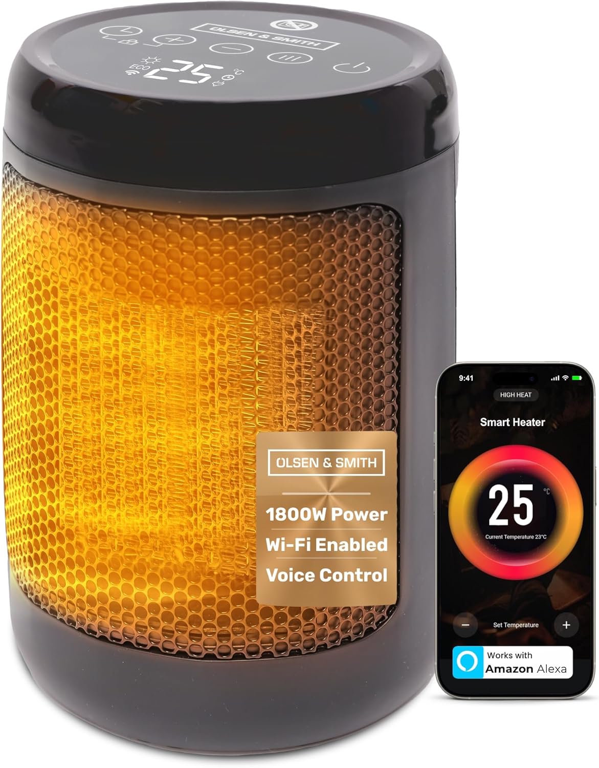 Olsen & Smith 1800W Smart Ceramic Heater Wi-Fi/App/Voice Control Alexa ...
