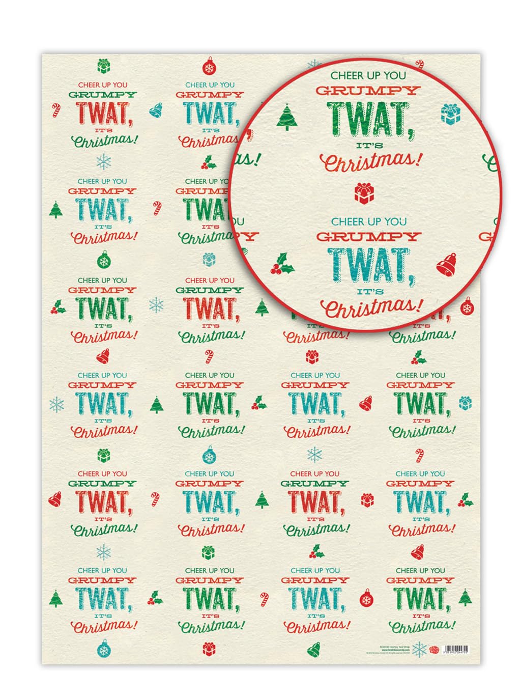 Brainbox Candy - 2 Sheets 'Cheer Up Grumpy' Funny Christmas Wrap - Rude ...