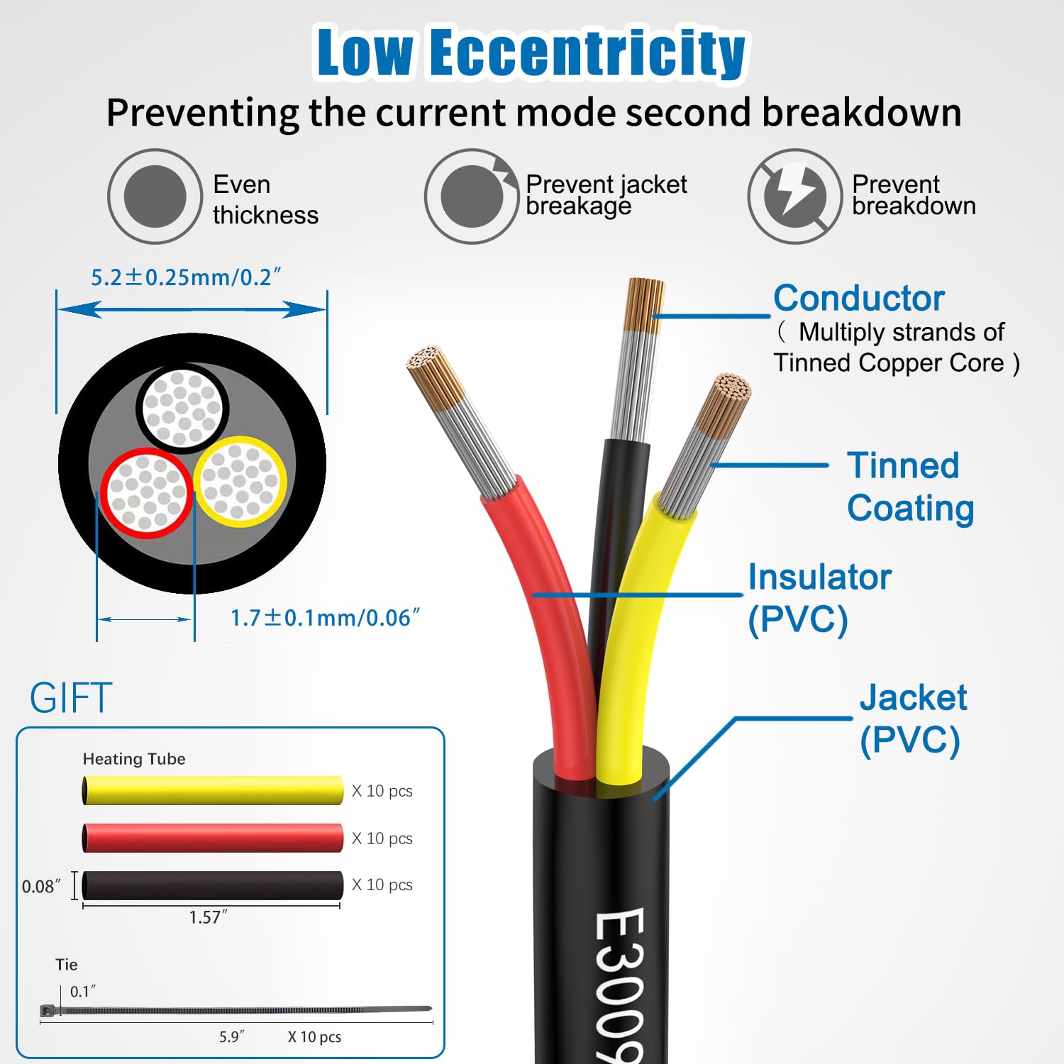 Snapklik.com : 20awg 0.5mm2 Electrical Wire 3 Core Extension Cable 20 ...