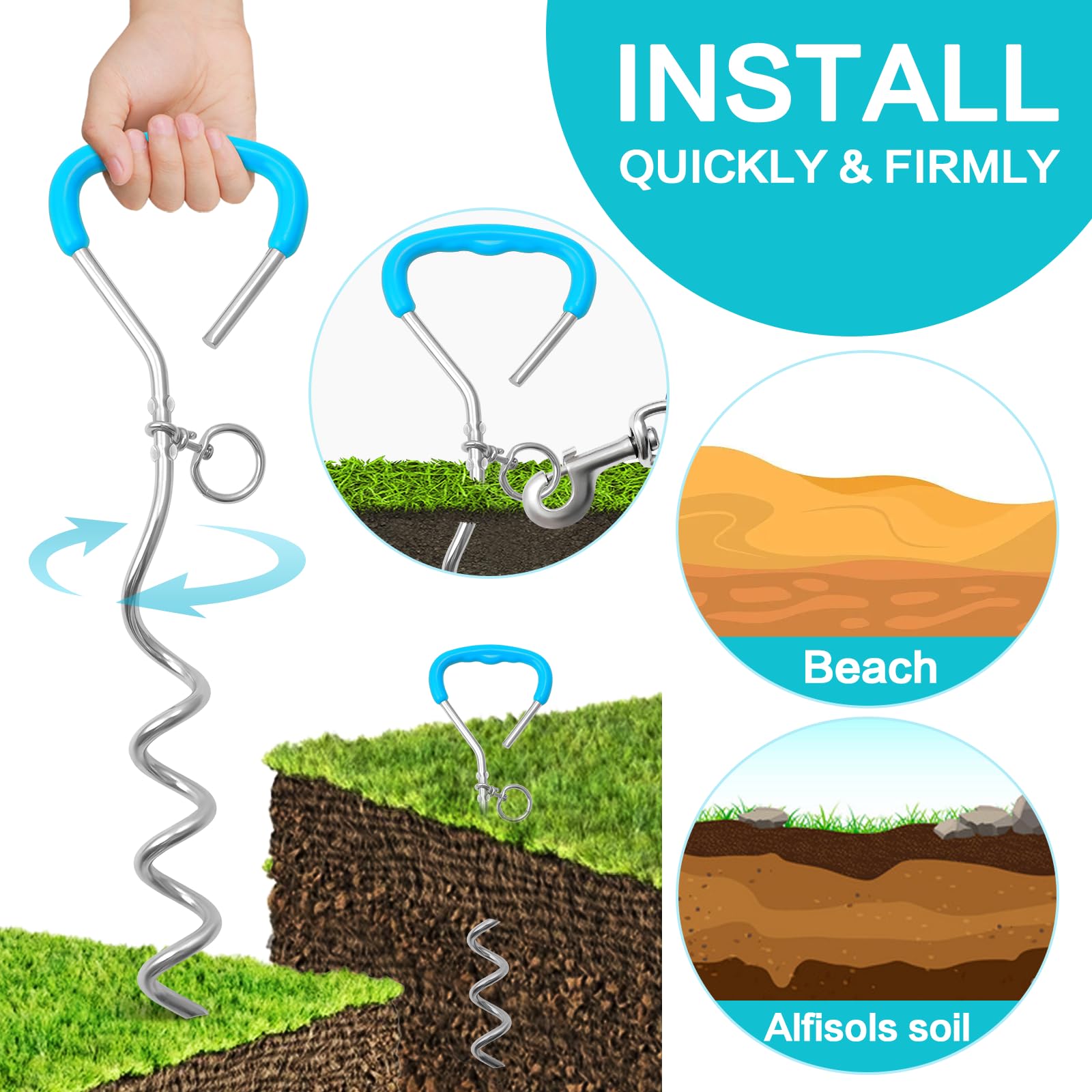 Dog Tie Out Cable and Stake with Handle, 10/16/30Ft Dog Leads for Yard ...
